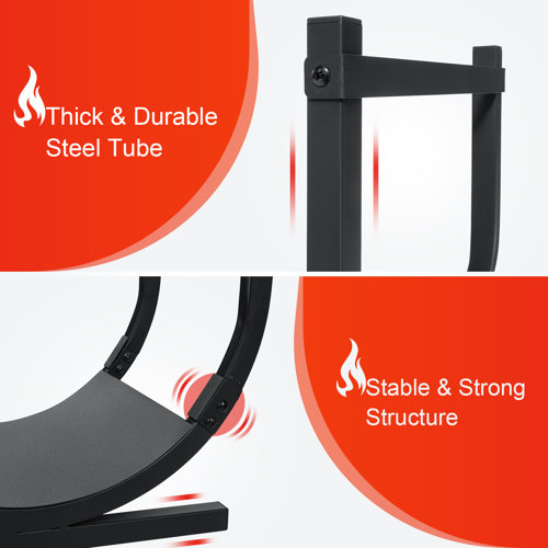 Winston Porter Mihal 19''W Stylish U-shaped Log Rack Black Steel Log ...