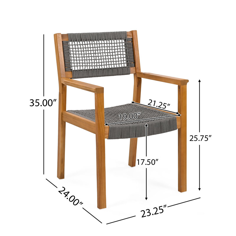 Bayou Breeze Cimora Rope Woven Acacia Wood Dining Chairs | Wayfair