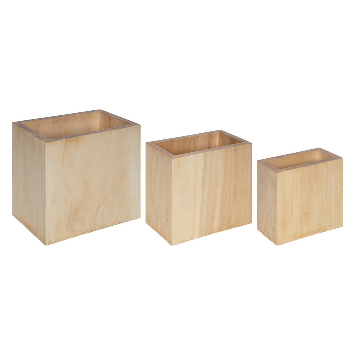 Latitude Run® Set Of 3, Natural Wood, Geometric Nesting Planter ...