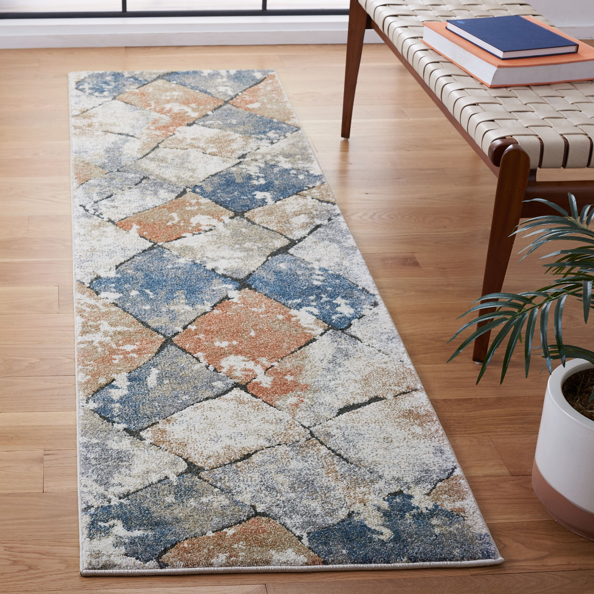 17 Stories Coppertone Performance Geometric Rug | Wayfair