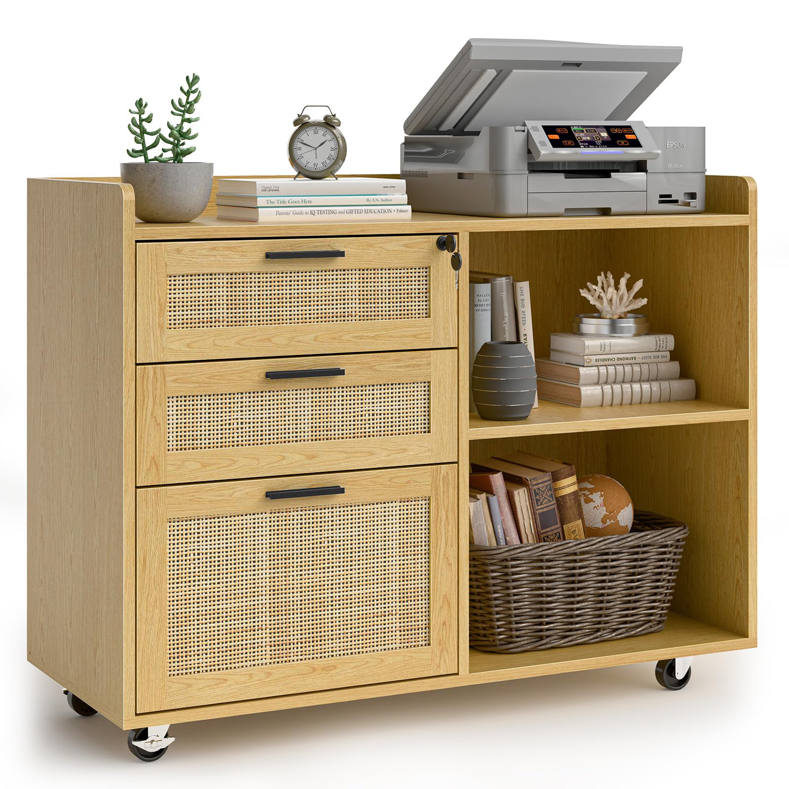 Bay Isle Home™ 3 Rattan Drawer Lateralfile Cabinets With Lock | Wayfair