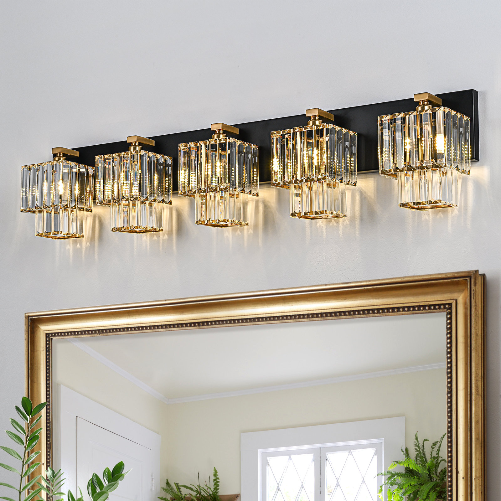 Mercer41 Satoshi Dimmable Bathroom Vanity Light With Crystal Shade ...