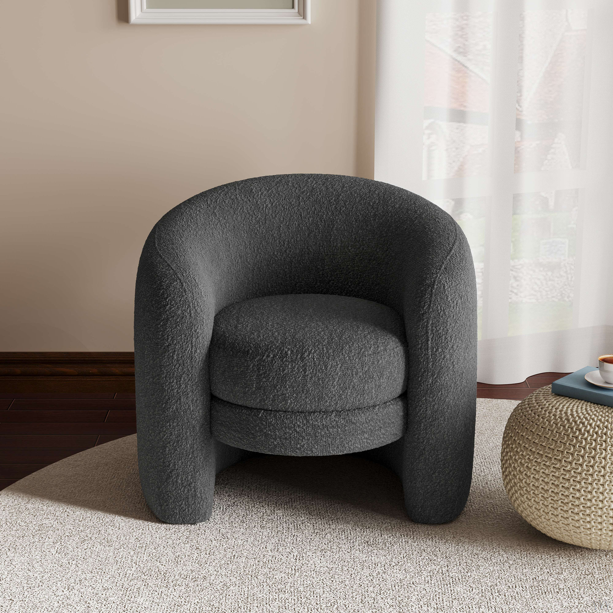 Ivy Bronx Modern Curved Back Upholstered Accent Chair, Soft Cozy Boucle ...