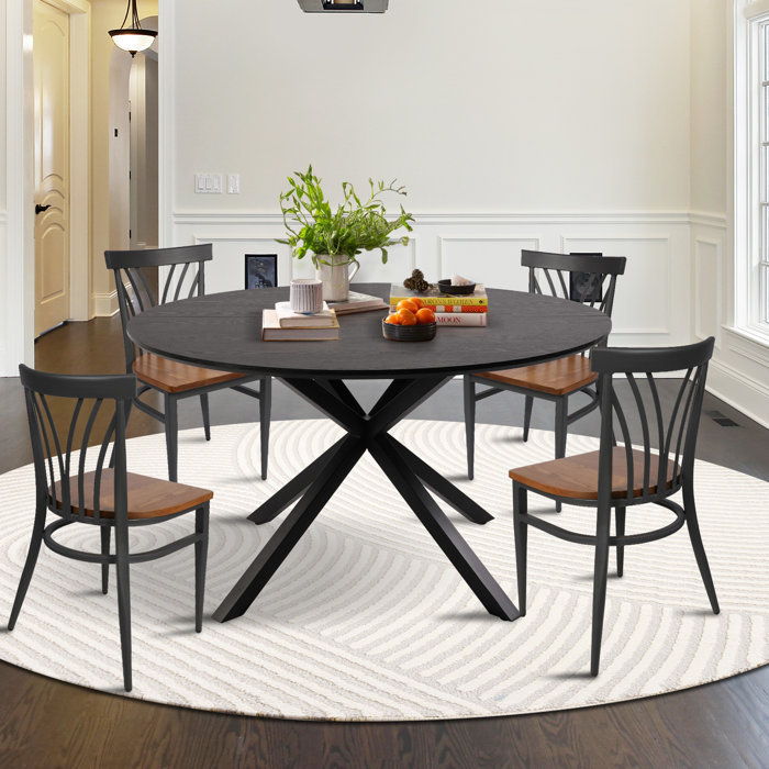 17 Stories Taila Round Metal Base Dining Table | Wayfair