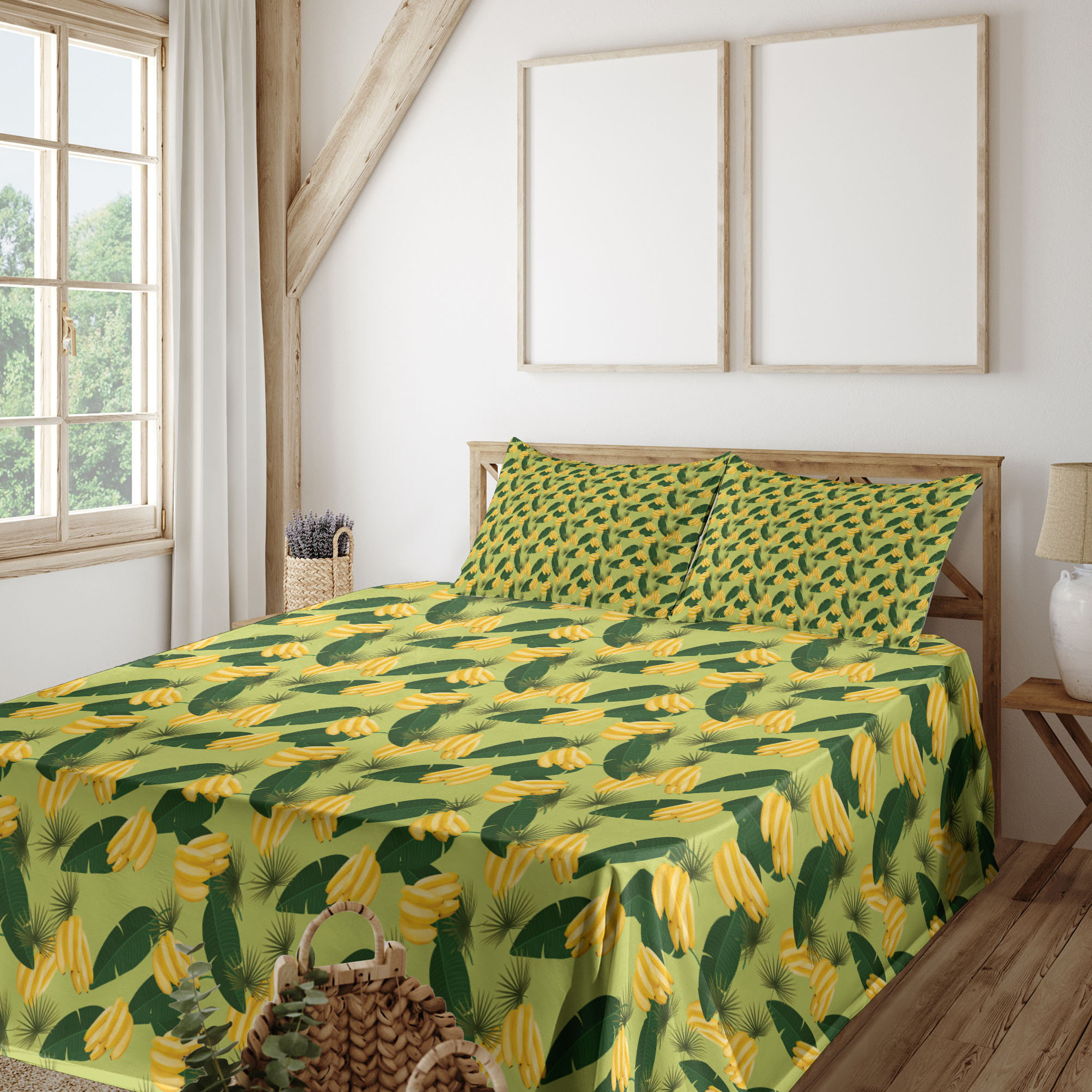 Ambesonne Tropical Sheet Set 4 Pcs Bananas Palms and Leaves Earth ...