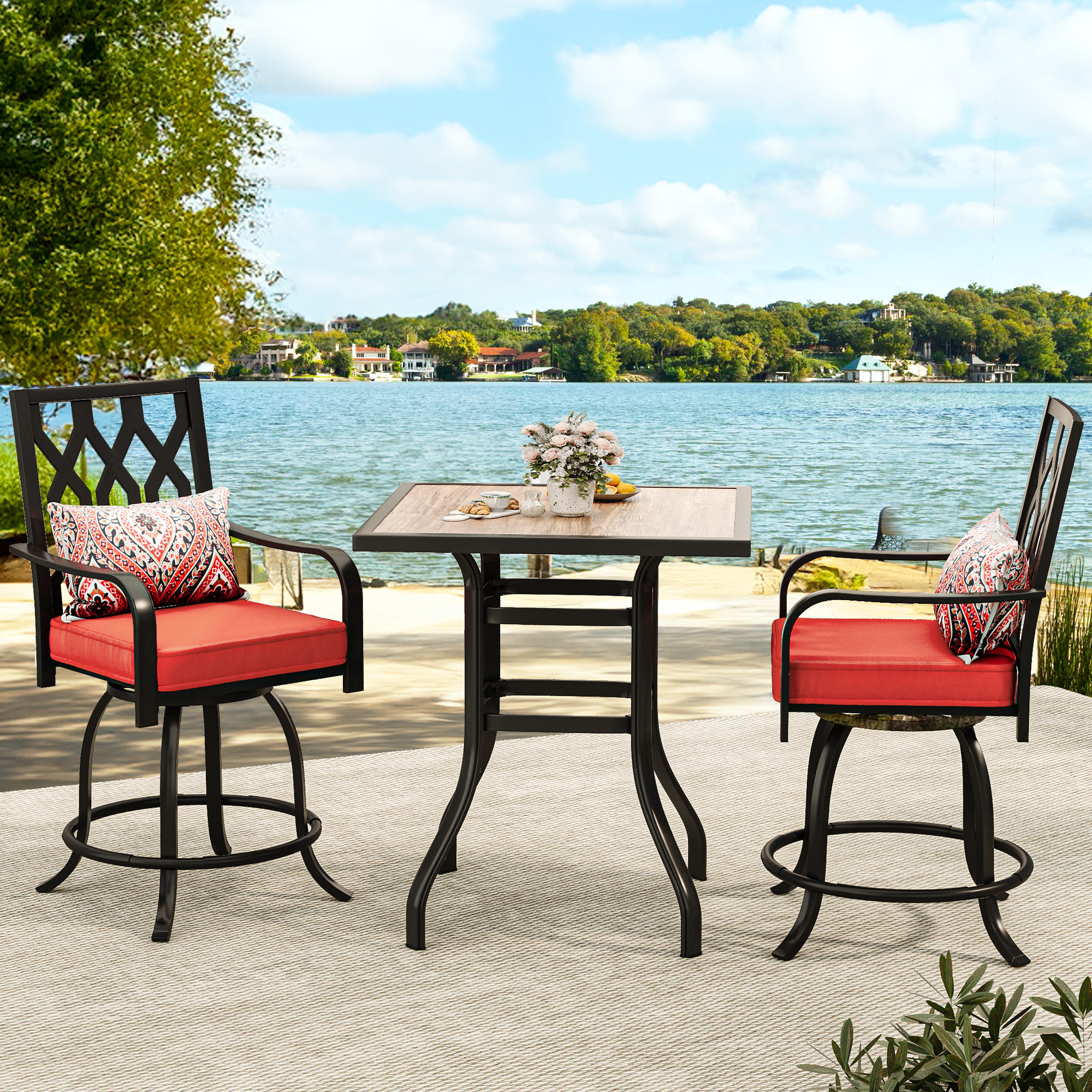 Charlton Home® Outdoor 27.5" Wide Square Bar Table Patio Table | Wayfair