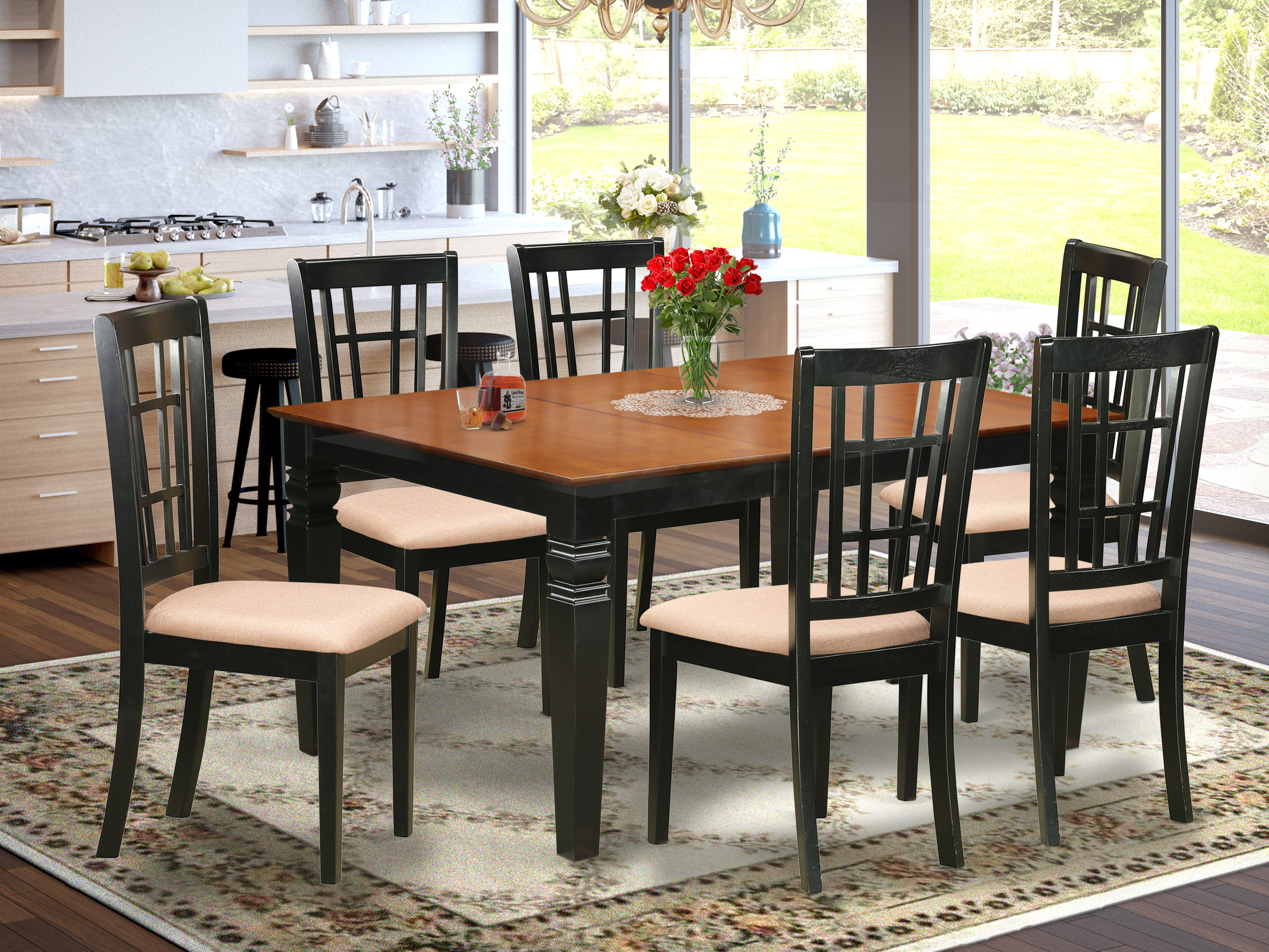 Canora Grey 7-Piece Solid Wood Top Dining Table with 6 Chairs with ...
