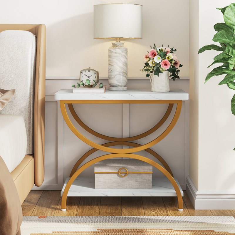 Mercer41 Tashai 2-Tier Rectangular End Side Table with Semicircular ...