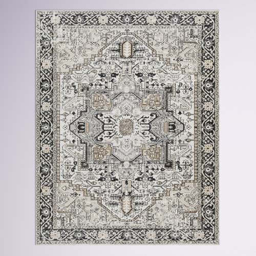 Langley Street Haughton Machine Washable Oriental Black/Taupe Area Rug ...
