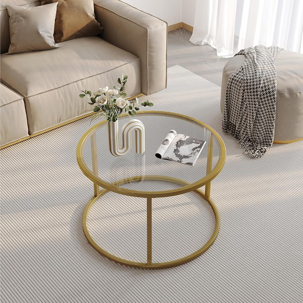Mercer41 Small Glass Coffee Table Round Gold Coffee Table For Small ...