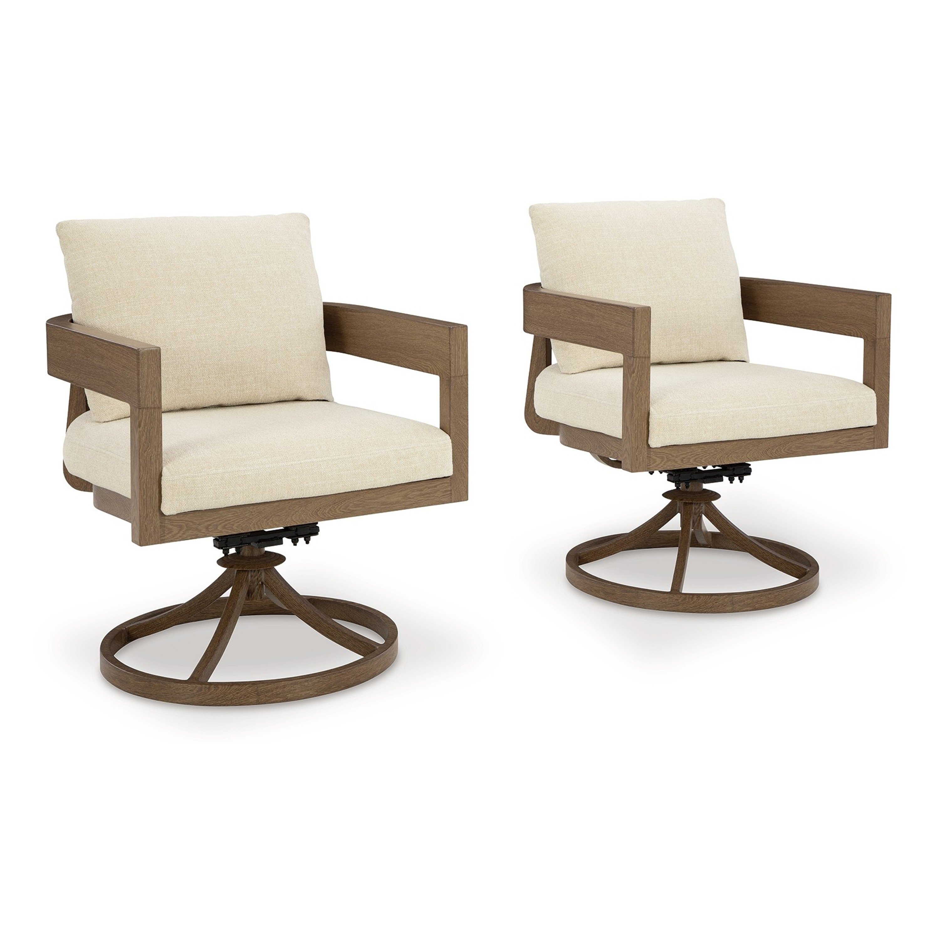 Benjara Baily Outdoor Swivel Chair Set Of 2, Brown Metal, Cream White ...