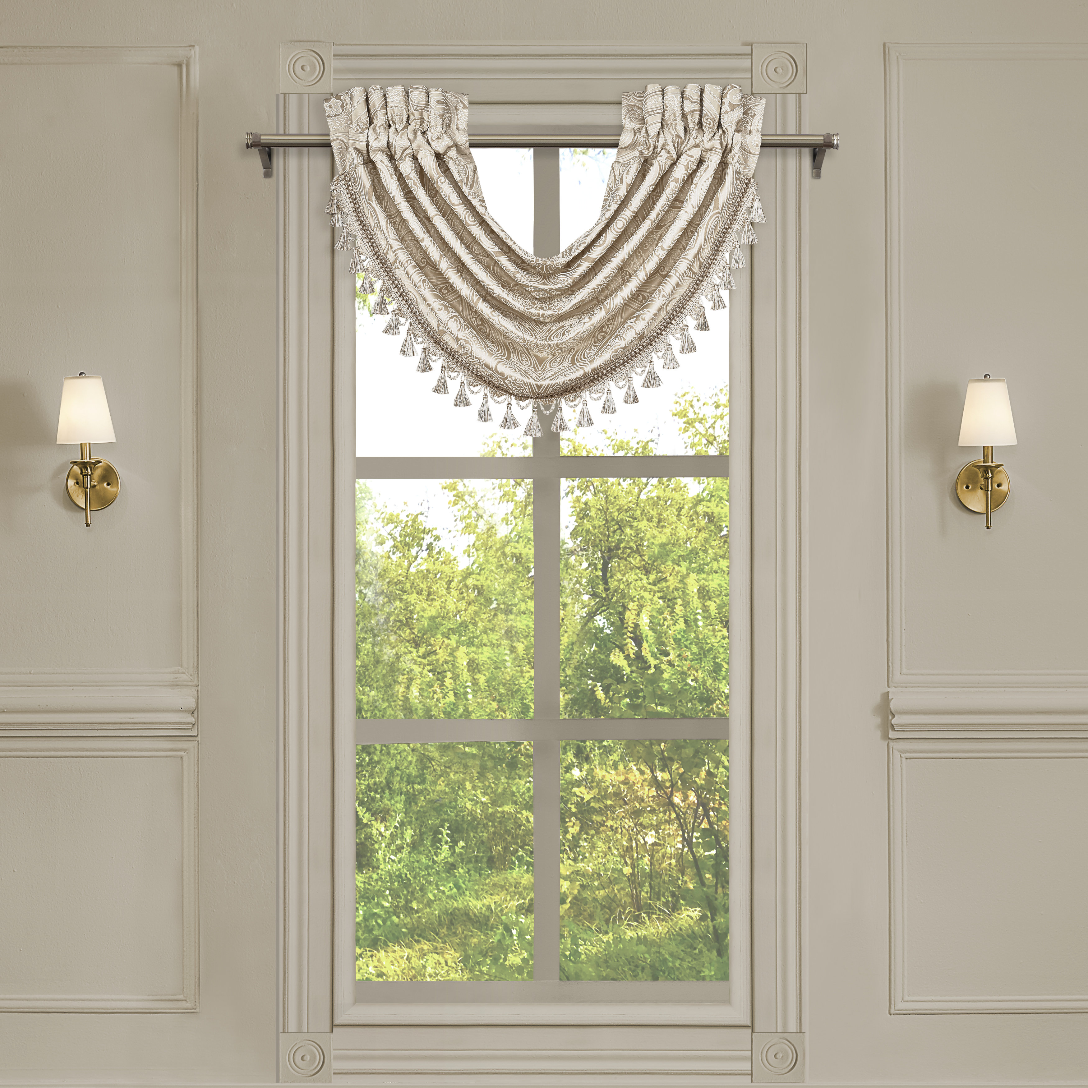 Five Queens Court Taylor Damask Window Waterfall Valance Champagne ...