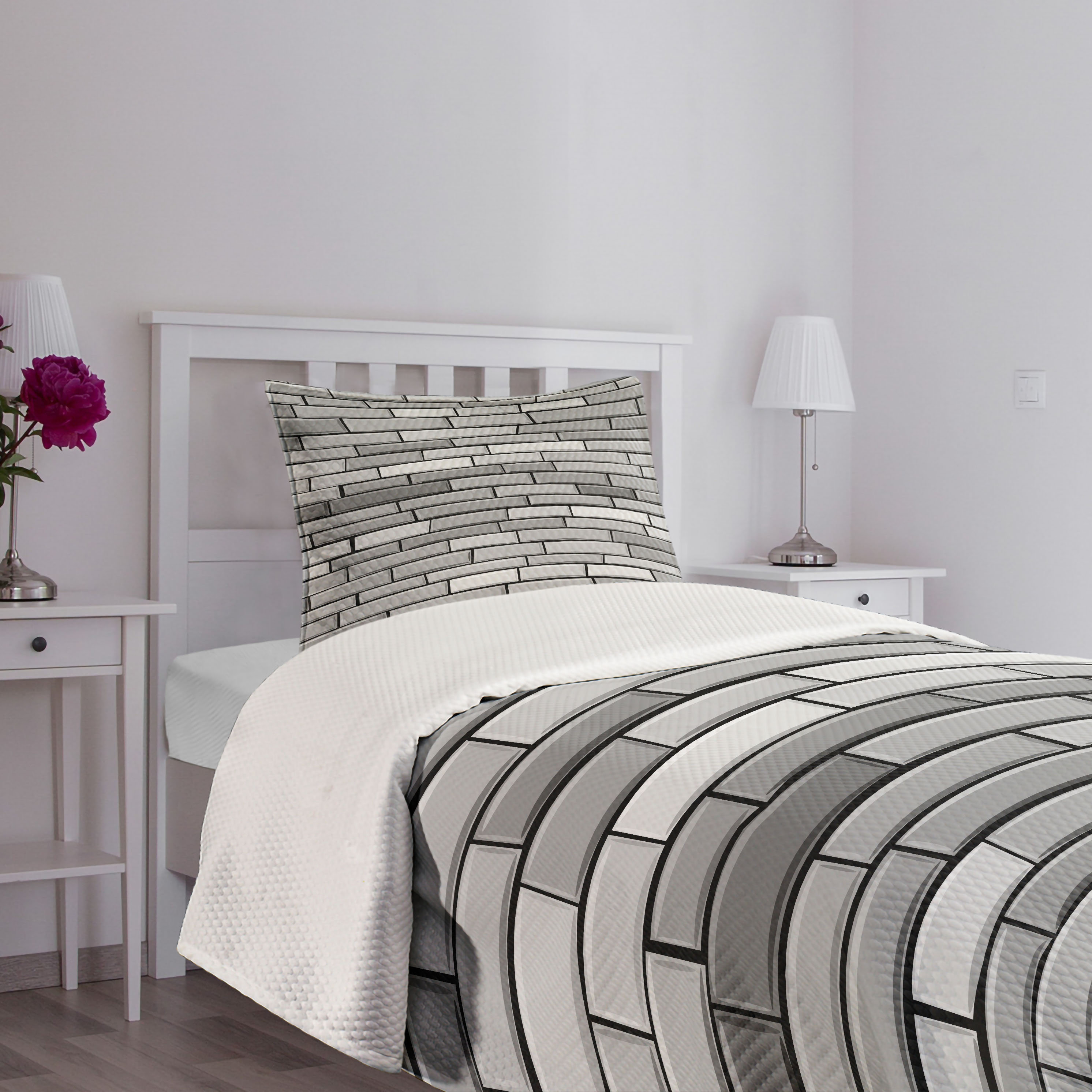 Ambesonne Grey Bedspread Set Brick Wall English Style Grey | Wayfair