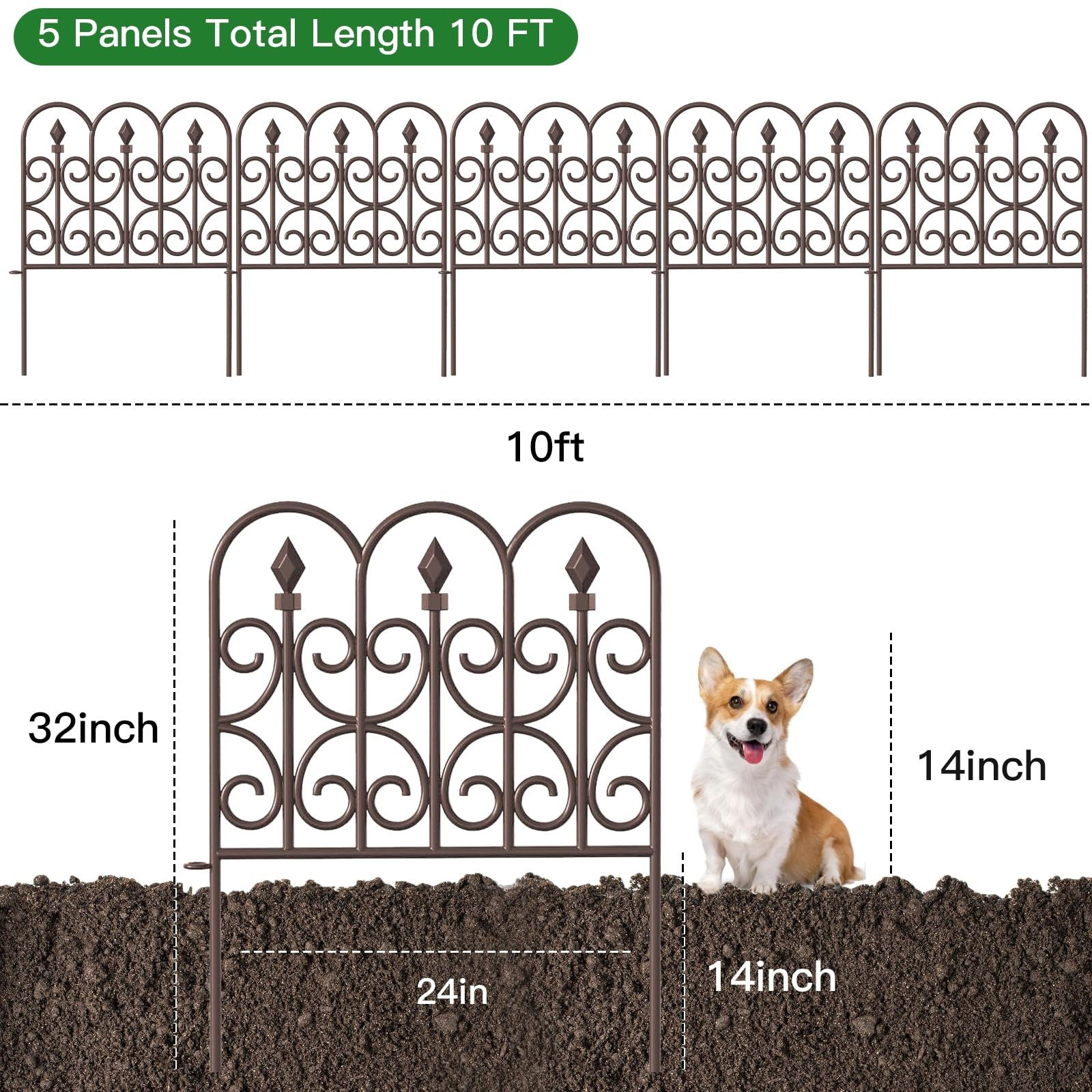 Zeki Shoggy 5 Panels 32In(H)×10Ft(L) Decorative Garden Fences And ...