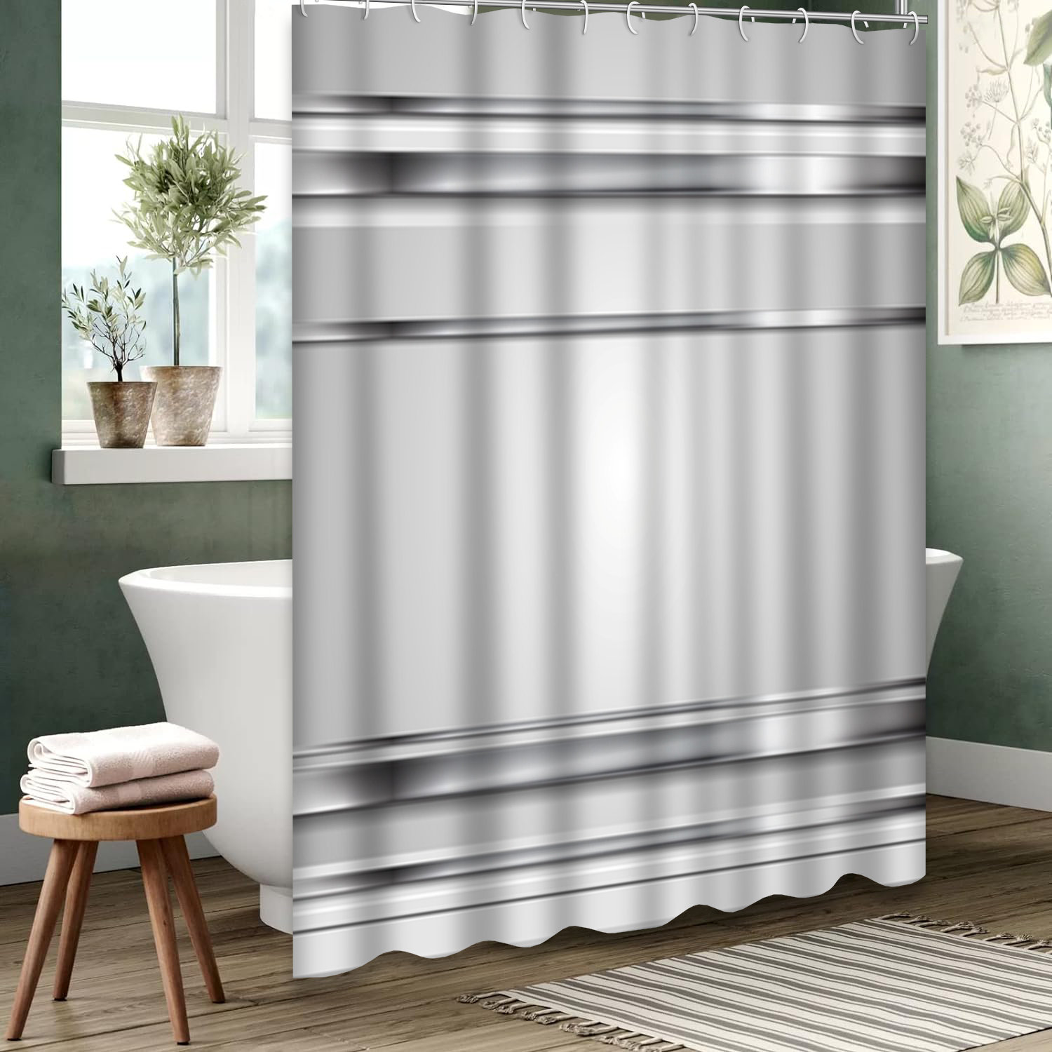 East Urban Home Silver Grey Waterproof Shower Curtain,Minimal Tech ...