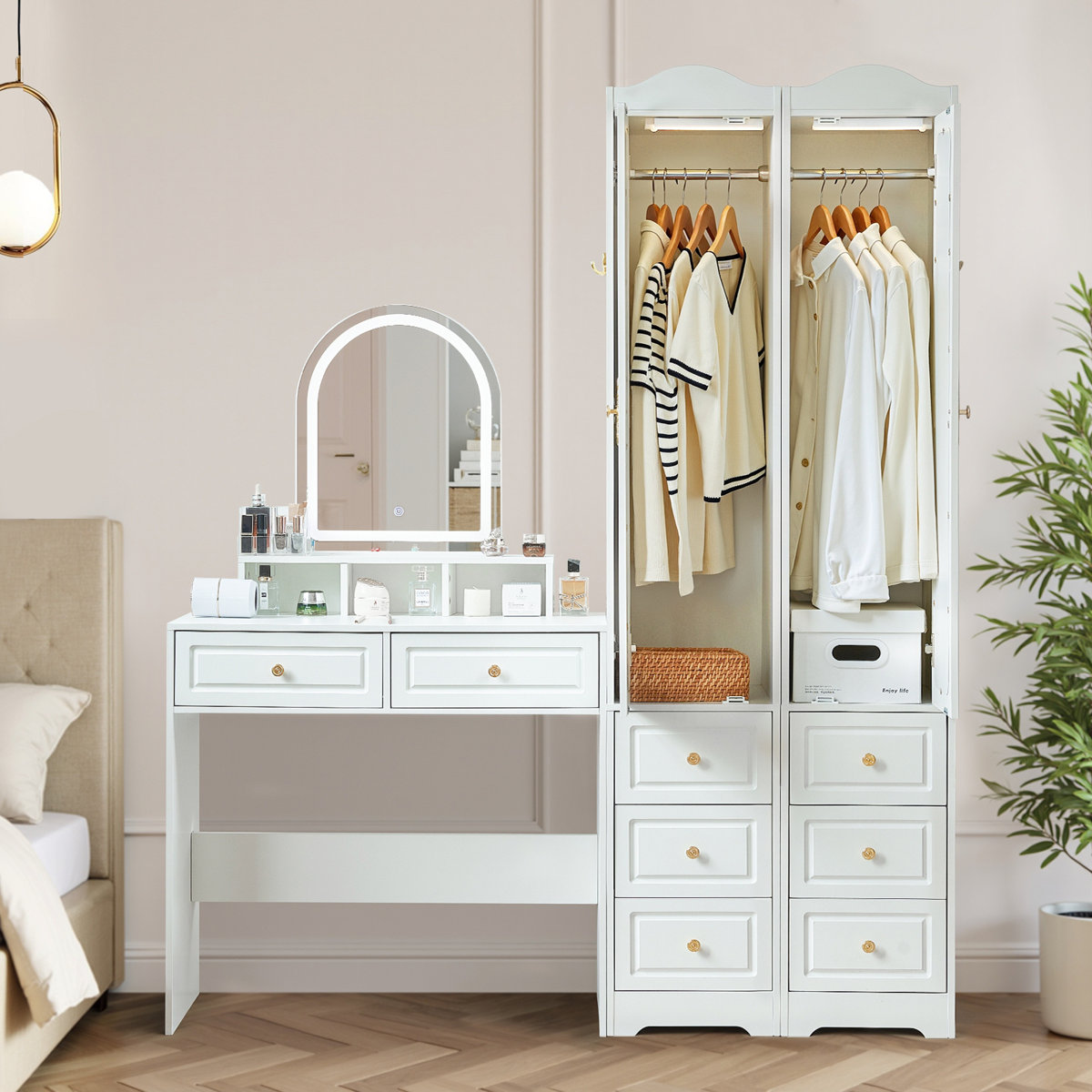 Lark Manor™ Delrose Armoires Wardrobes And Makeup Vanity With 8 Drawers ...