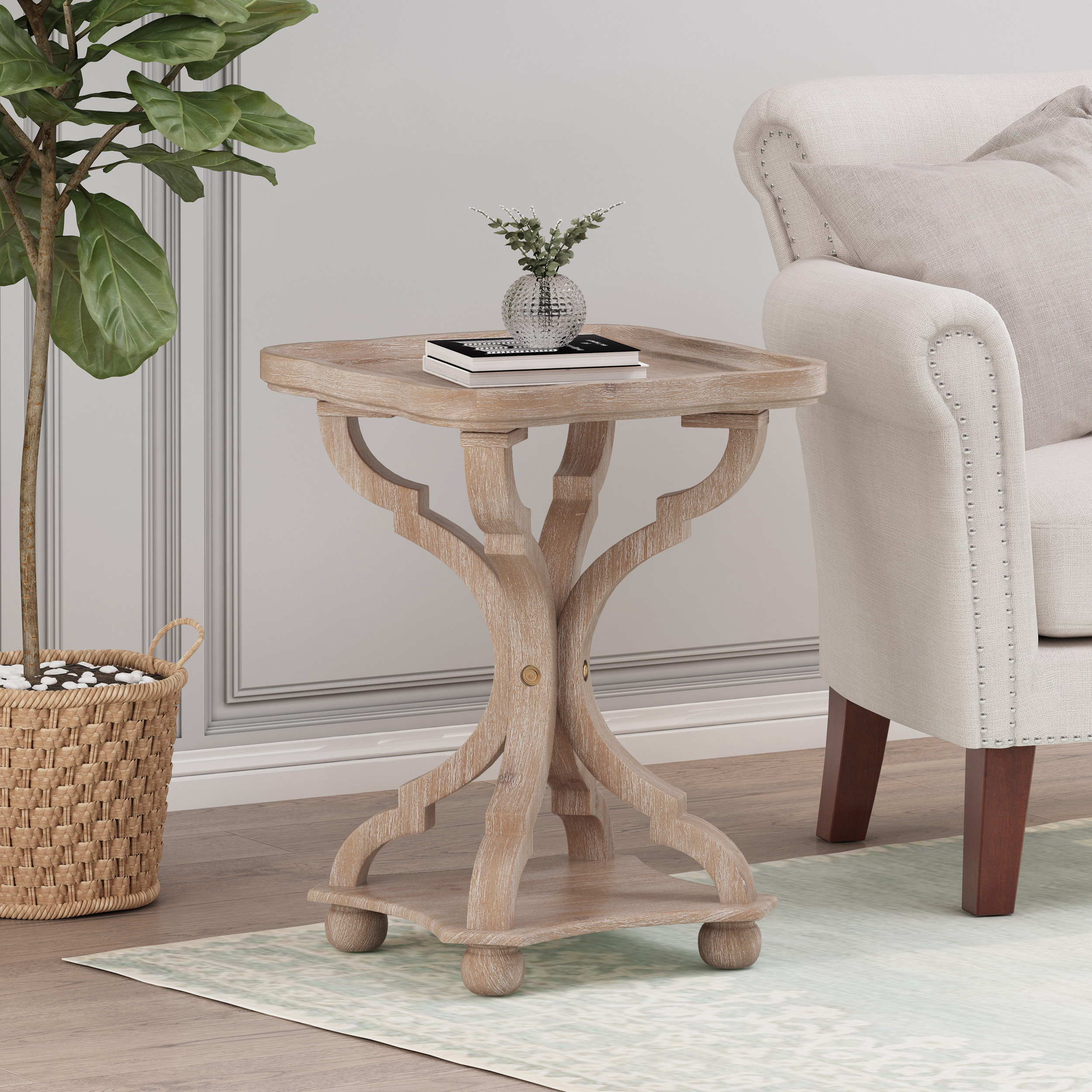 One Allium Way Tray Top Trestle End Table with Storage & Reviews | Wayfair