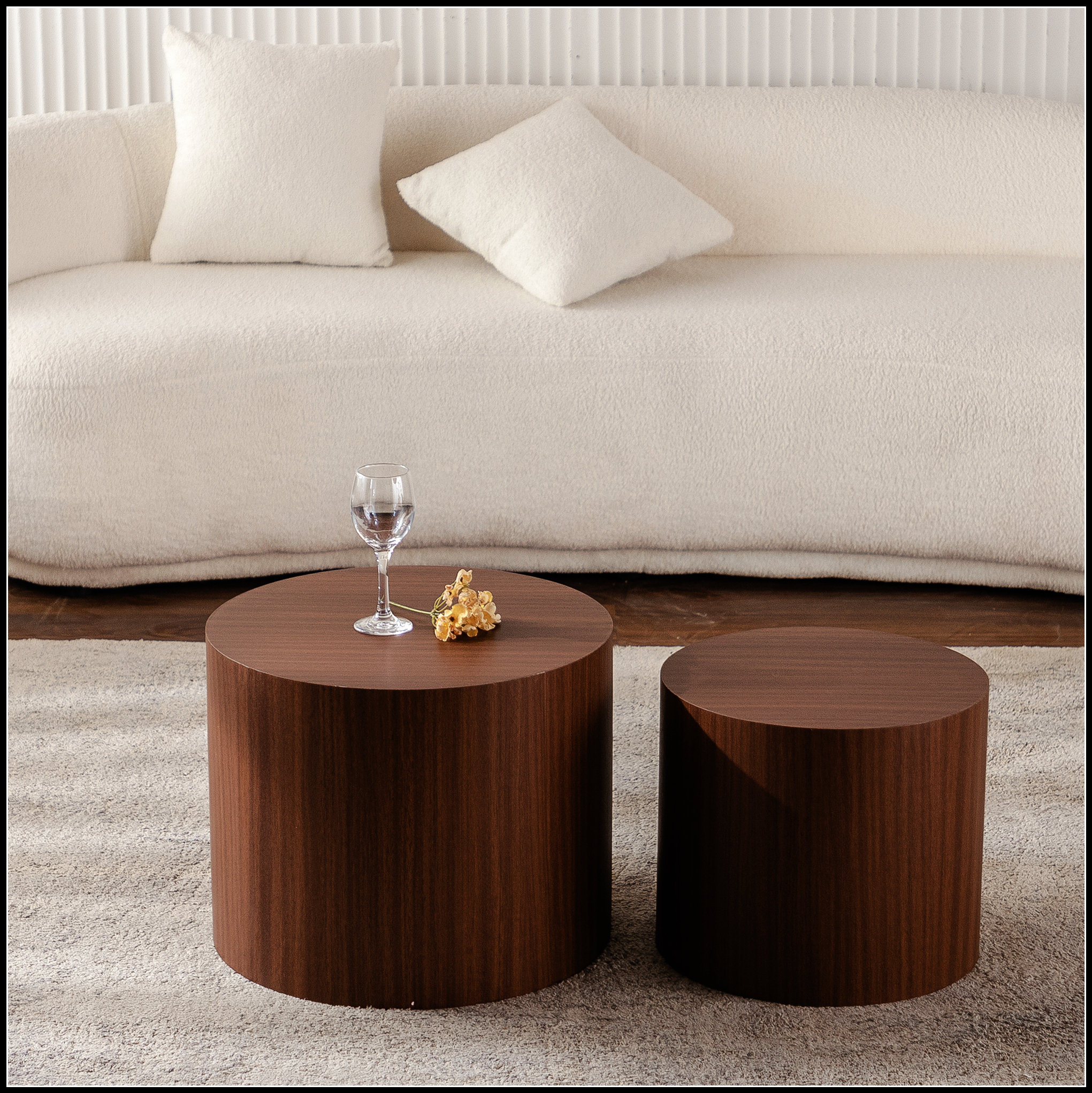 Latitude Run® Elegant Nesting Coffee Table Set of 2, Round Wooden ...