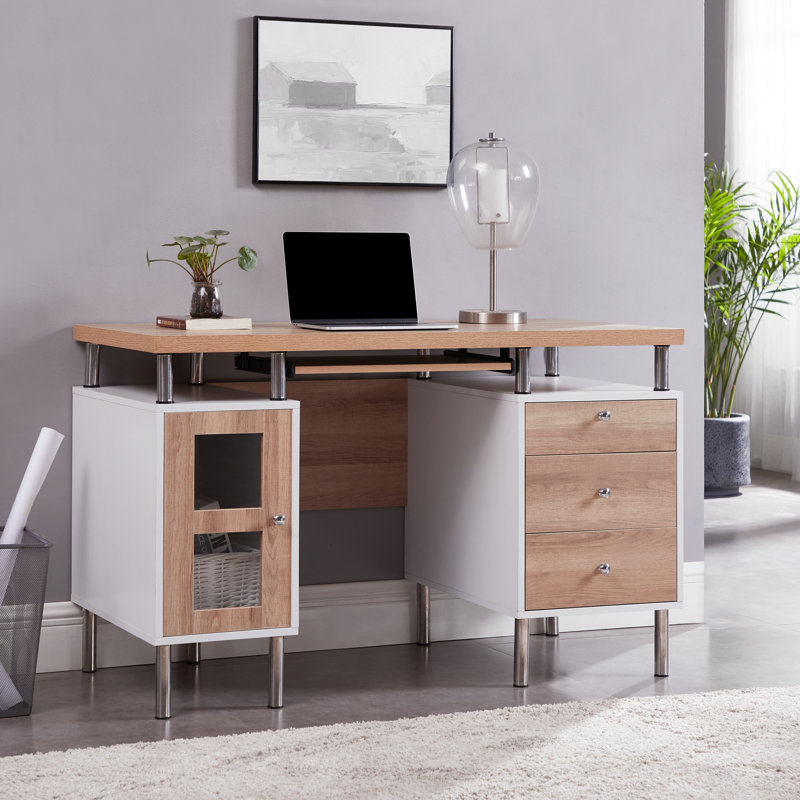Hokku Designs Armany 47.2"W 3-Drawer Small Desk with Keyboard Tray ...