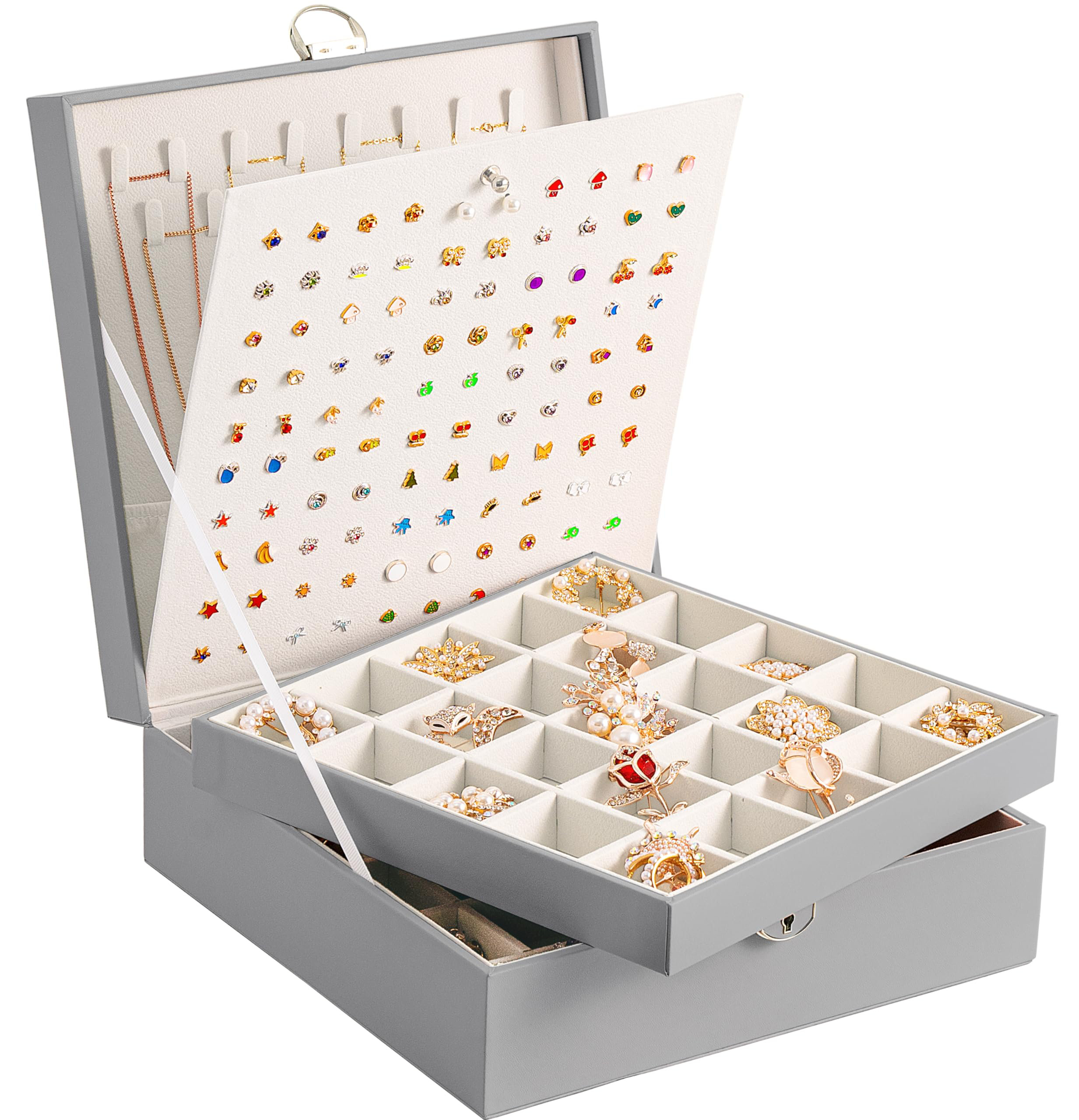Latitude Run® Big Earrings Jewellery Box Earring Organizer Box 50 Slots ...