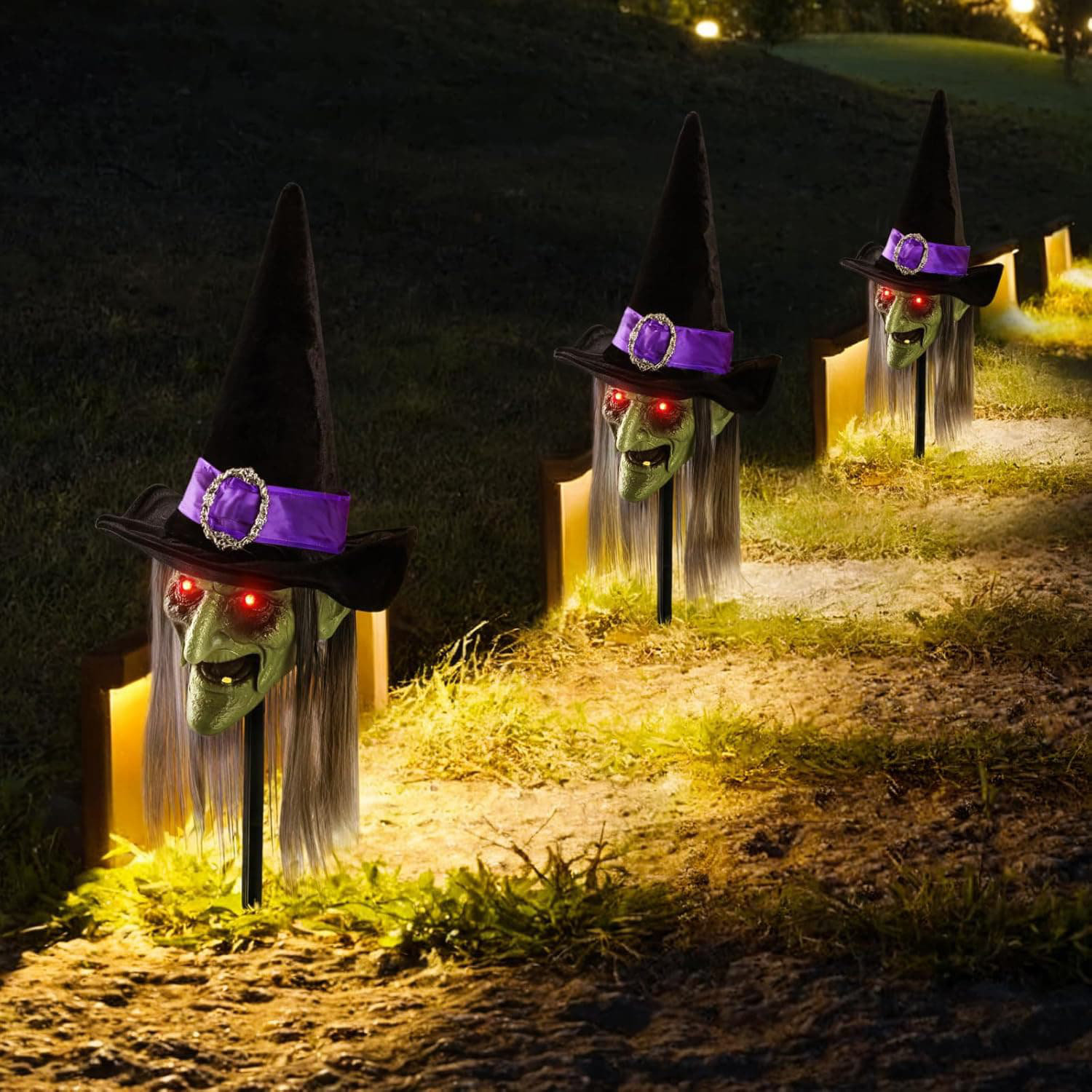 Alcott Hill® Halloween Animatronics Witch Pathway Markers Scary Talking ...