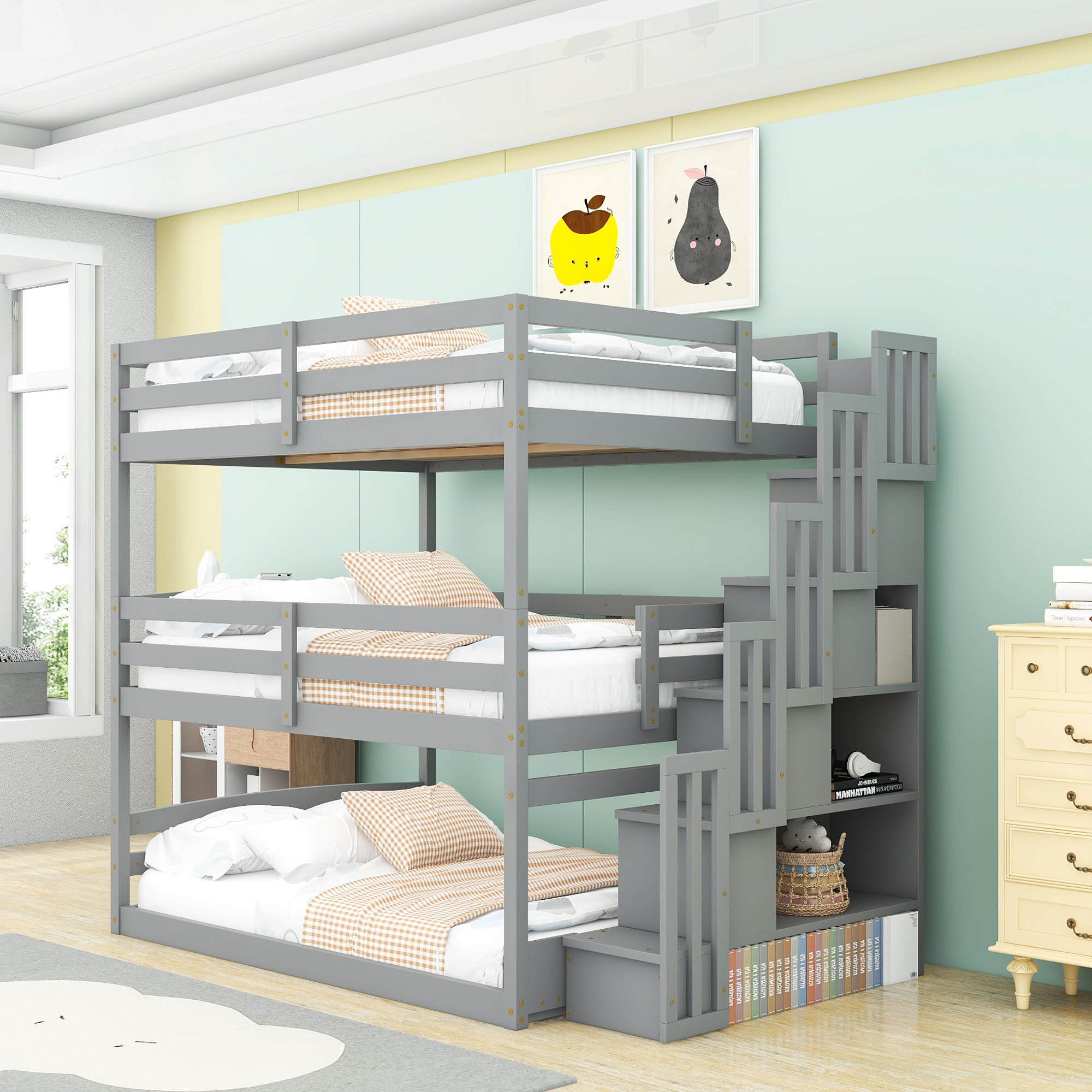 Harriet Bee Full over Full over Full Triple Bunk Bed with Storage ...