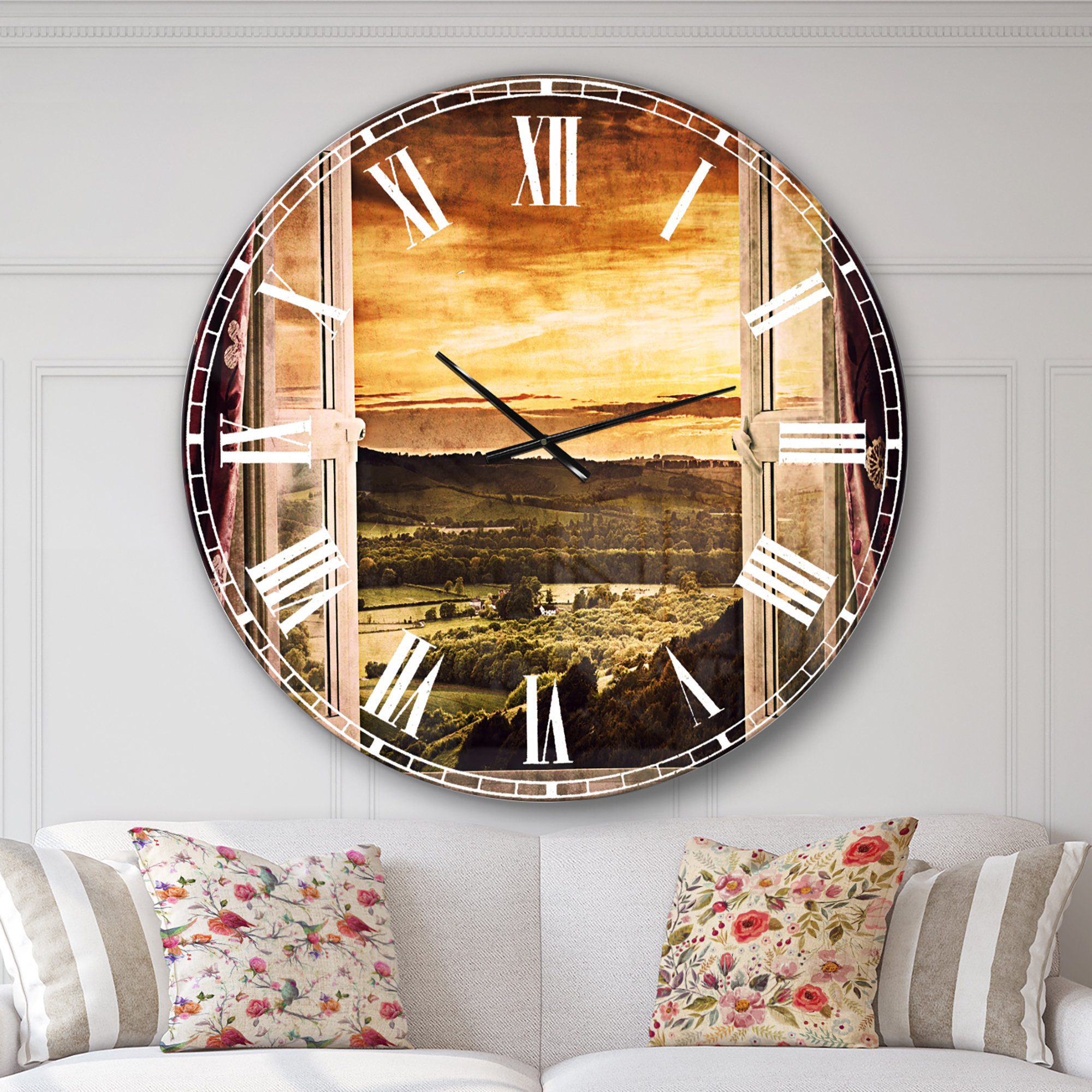 East Urban Home Landscape Oversized Open Window to Rural Wall Clock ...