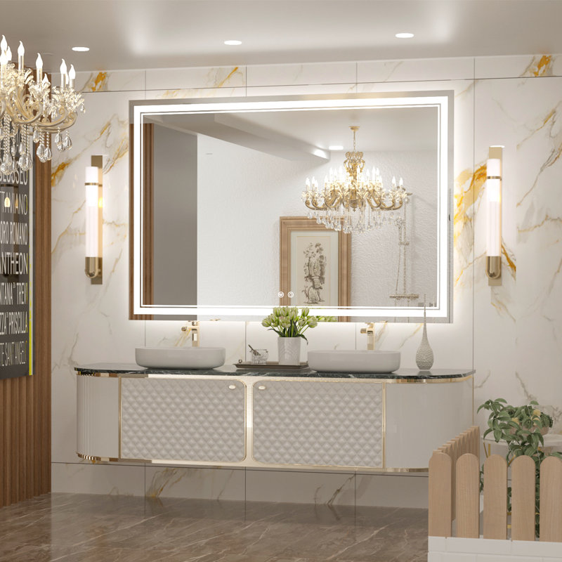 Ivy Bronx Johnn LED Lighted Bathroom Vanity Mirror 3 Color Dimmable ...