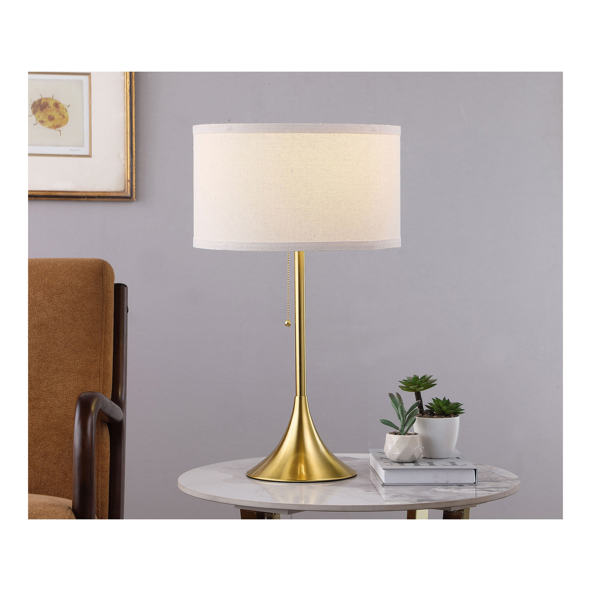 Everly Quinn Bellflower Gold 24-inch Drum Shade Metal Table Lamp | Wayfair