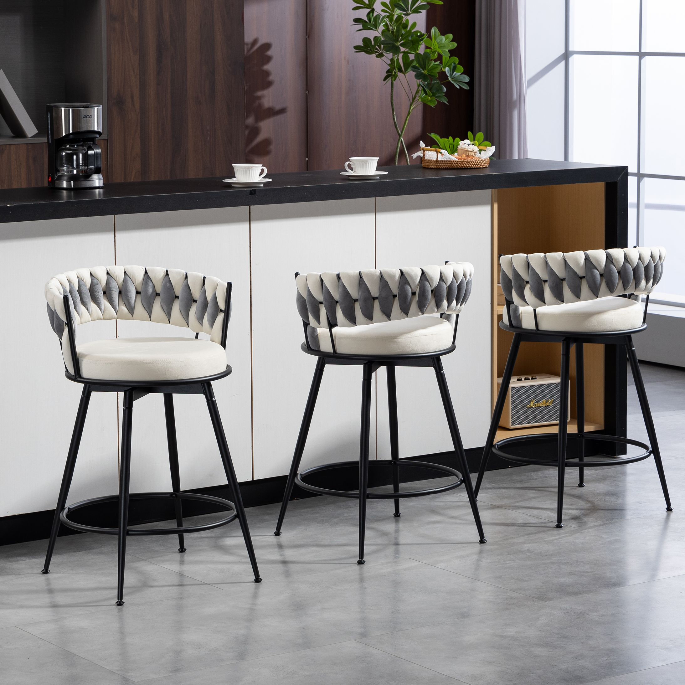 George Oliver 24" Counter Height Bar Stools Set of 3 - 360° Swivel with ...