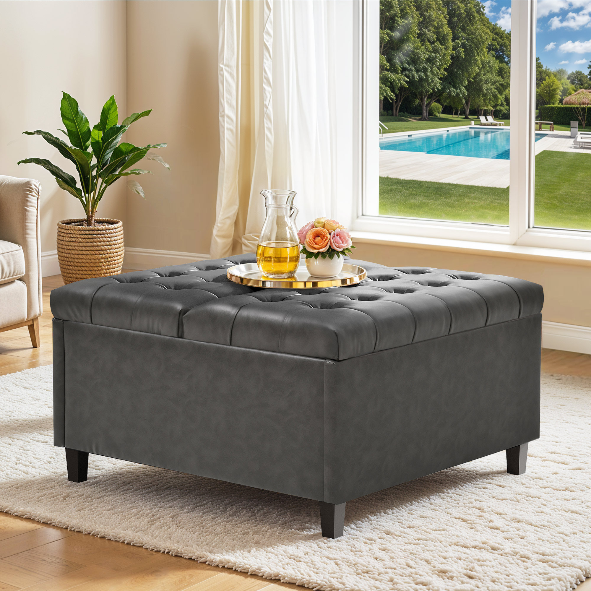 Red Barrel Studio® Ottoman Coffee Table with Lift Top Storage, Square ...