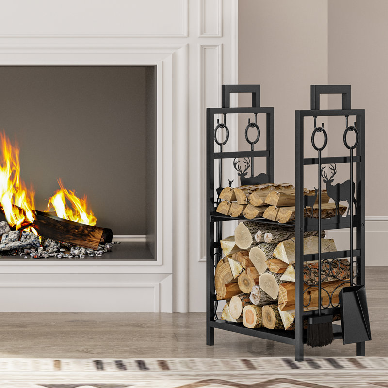 YITAHOME 15.75'' W Metal Log Rack with Fireplace Accessories | Wayfair