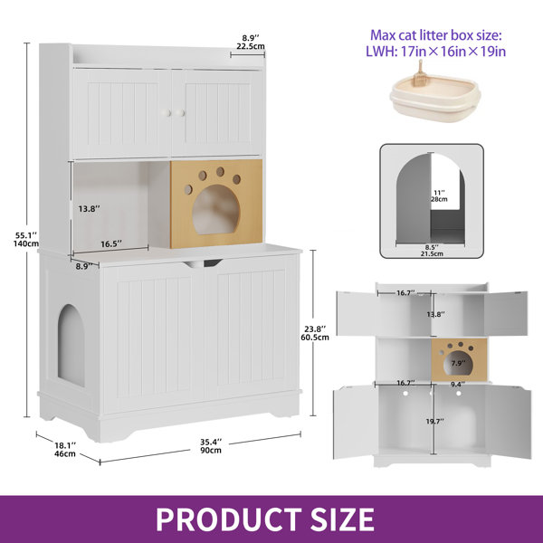 Tucker Murphy Pet™ Cat Litter Box Enclosure With 2 Storage Cabinet ...