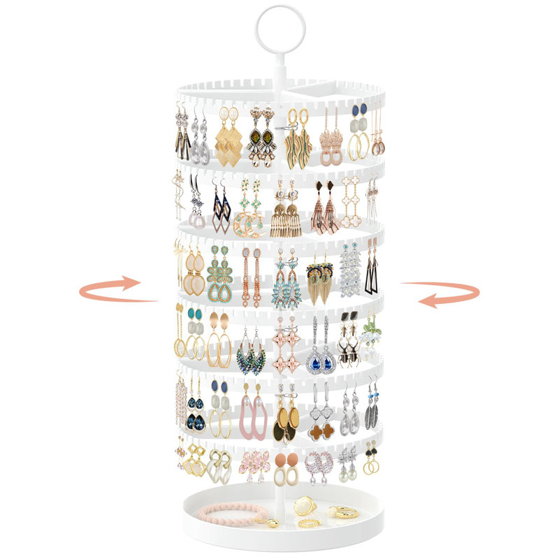 Latitude Run® 6 Tier Rotating Earring Holder Organizer with Metal Tray ...
