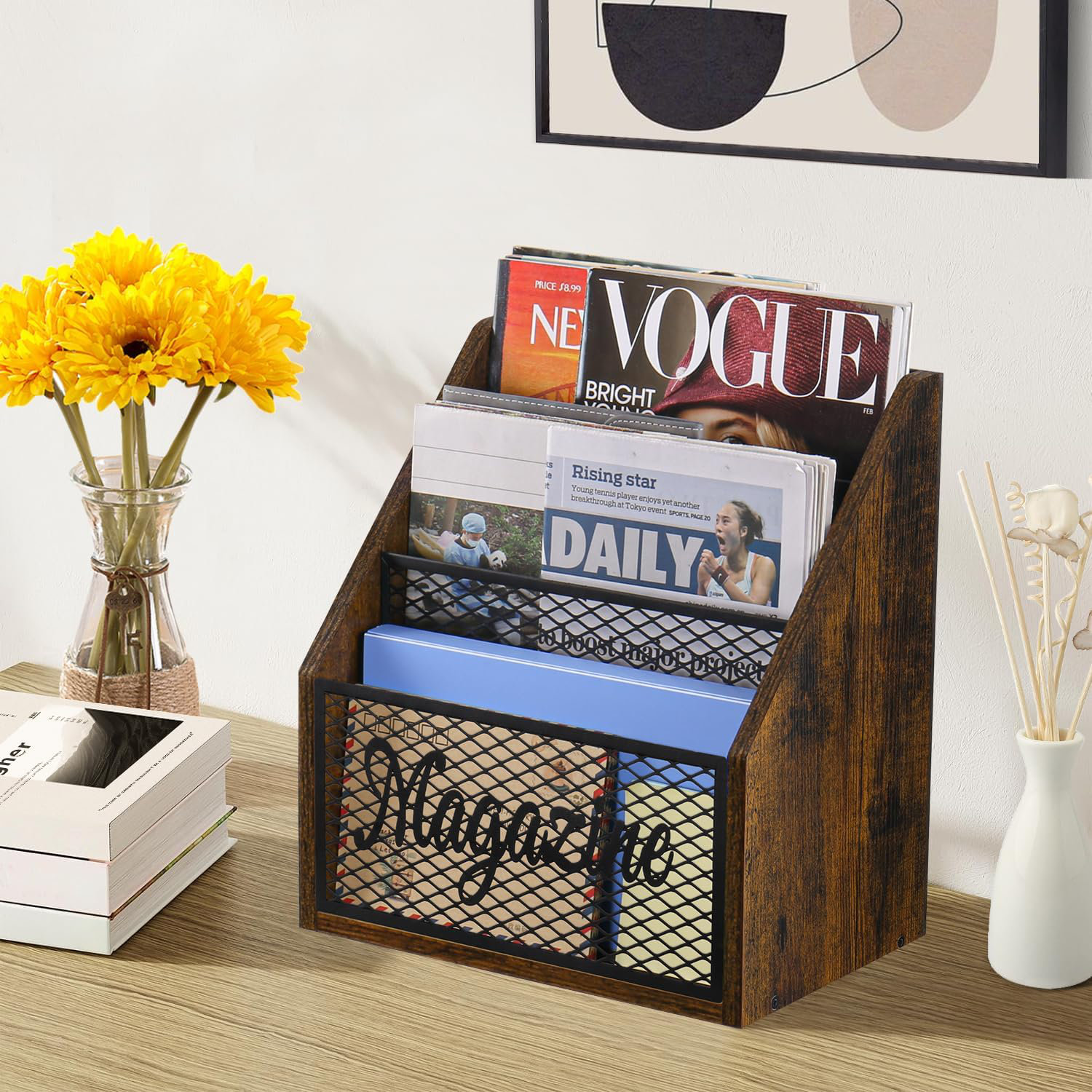 17 Stories Magazine Storage Basket, Magazine Holder,3 Tier Magazine ...