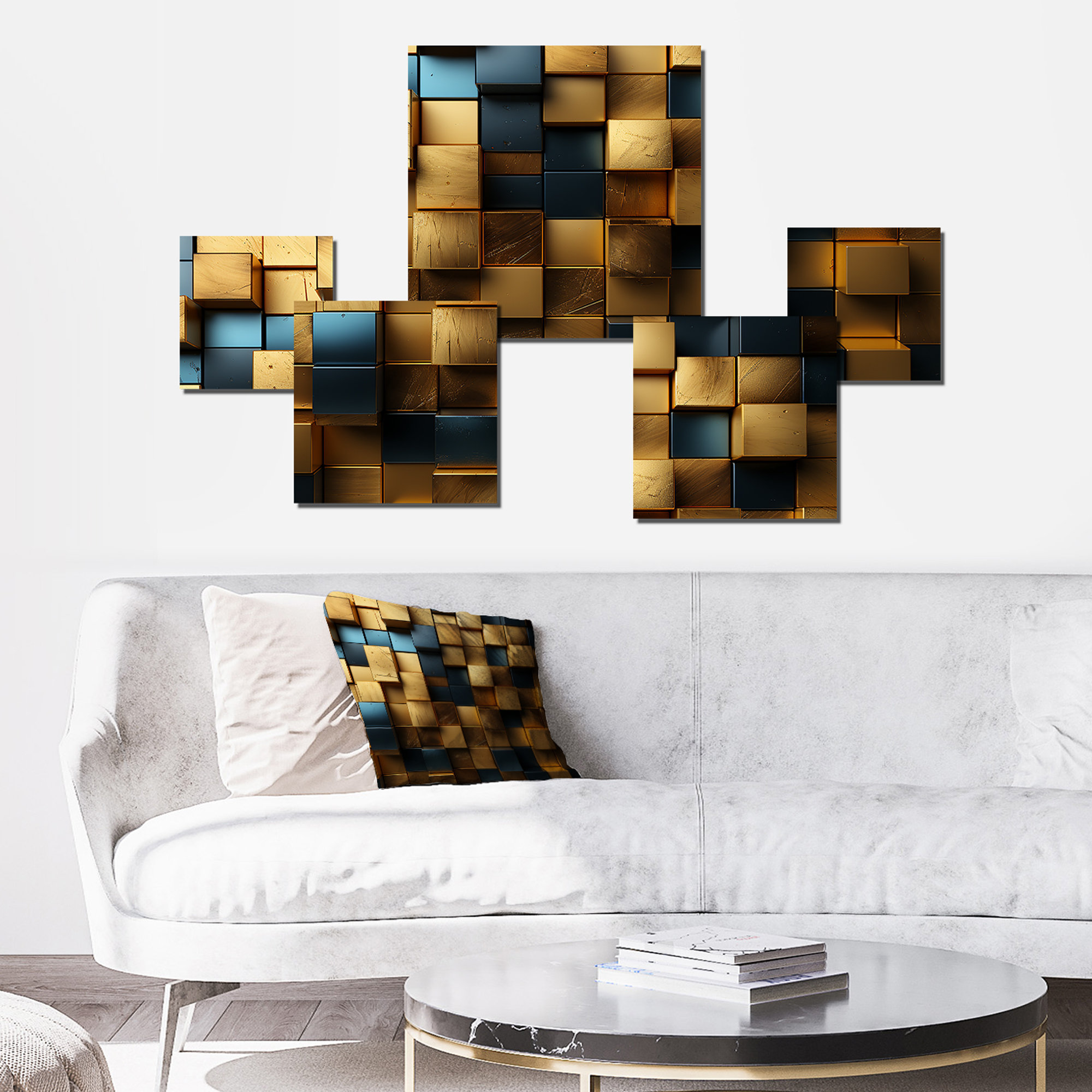 Mercer41 Grunge Gold Cubes Abstract Geometric II - Geometric Square ...