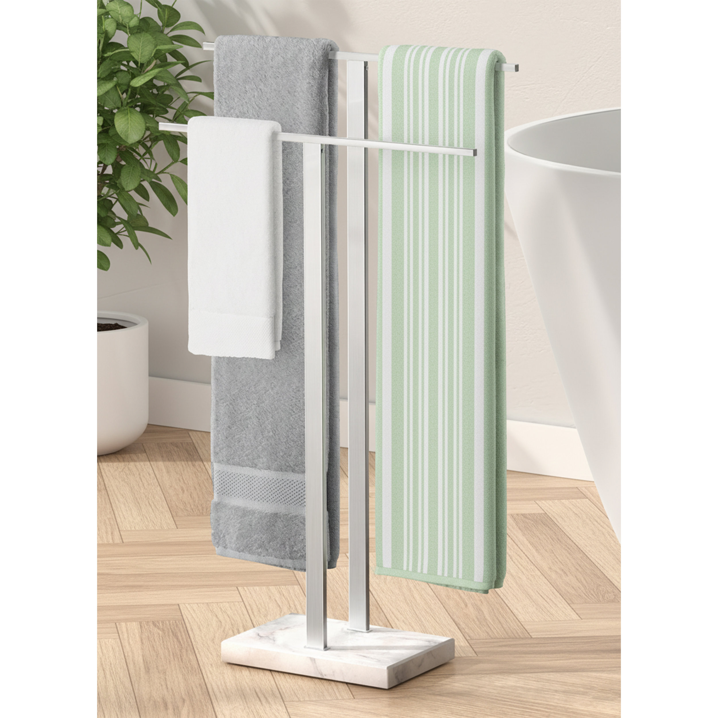KES Freestanding Towel Rack 2-Tier 33''H Dual T-Shape Towel Stand with ...
