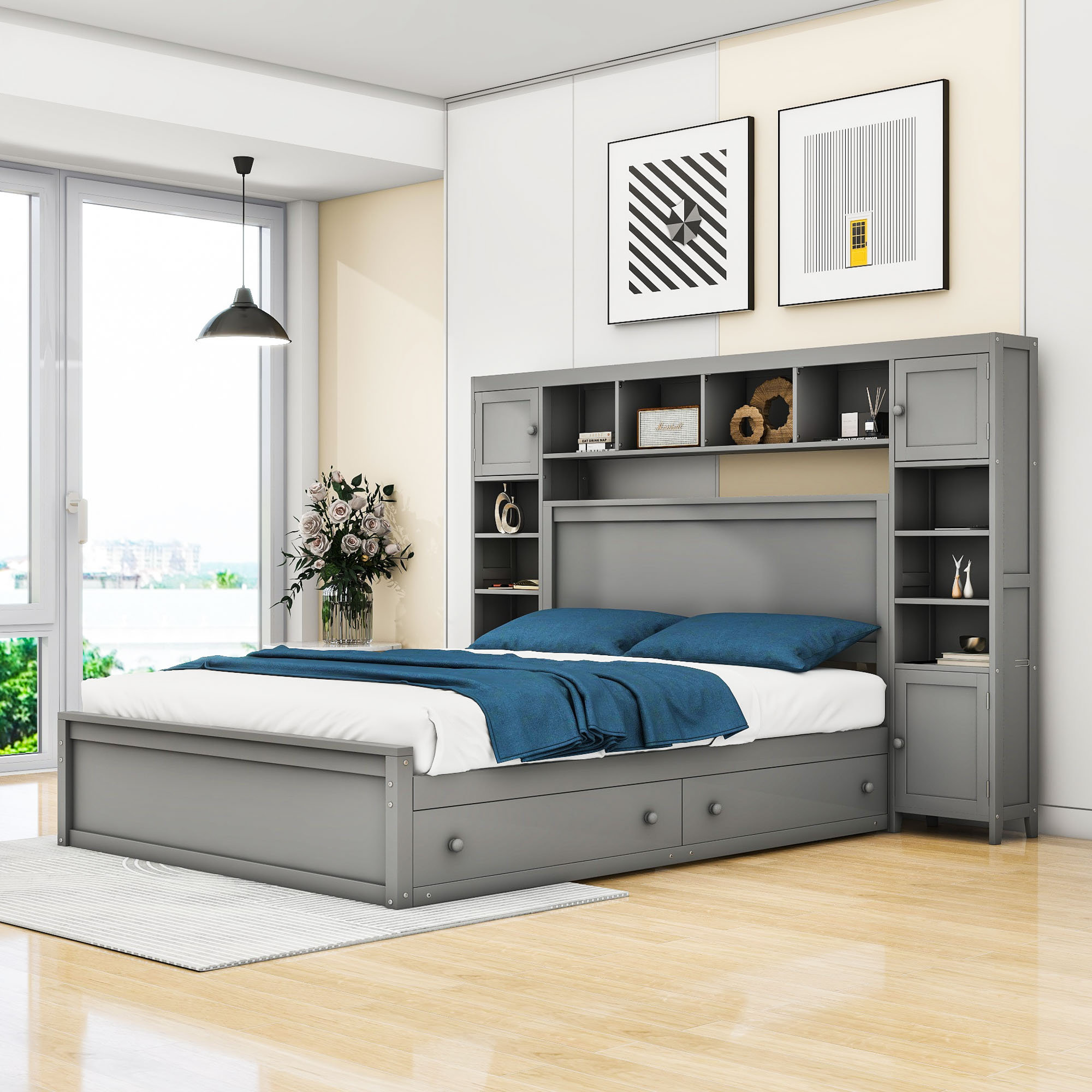 Latitude Run® 4 Drawers Wood Platform Bed with Cabinet | Wayfair
