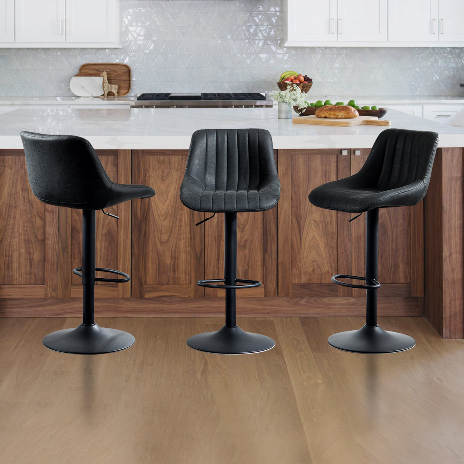 George Oliver Swivel Adjustable Height Bar Stools With Back For Kitchen ...