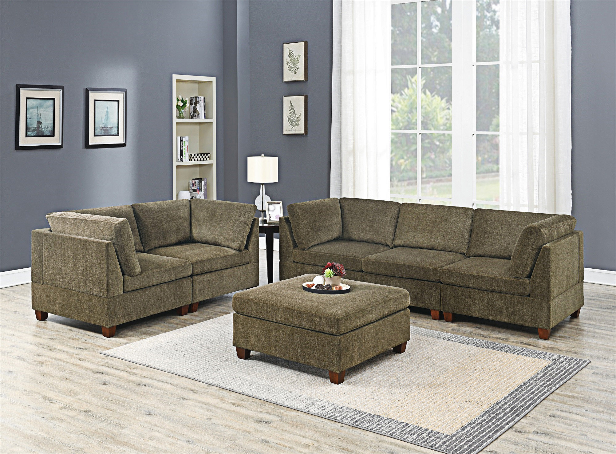 Latitude Run® Living Room Furniture Tan Chenille Modular Sectional 6Pc ...