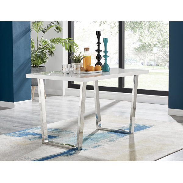 Bless international Edzard Dining Table Chrome And White Marble Effect ...