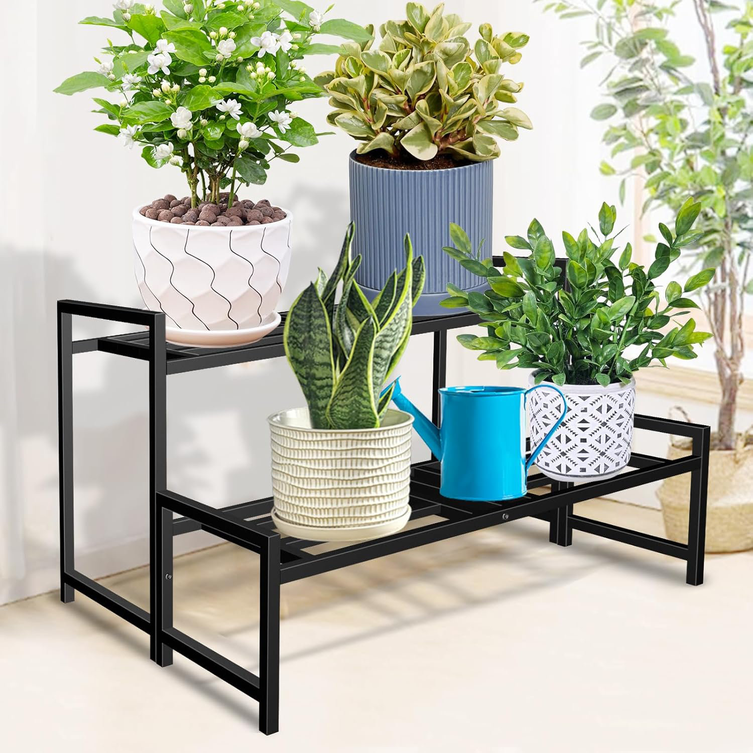 Latitude Run® Plant Stand Indoor Outdoor, 2-Tier Wrought Iron Plant ...
