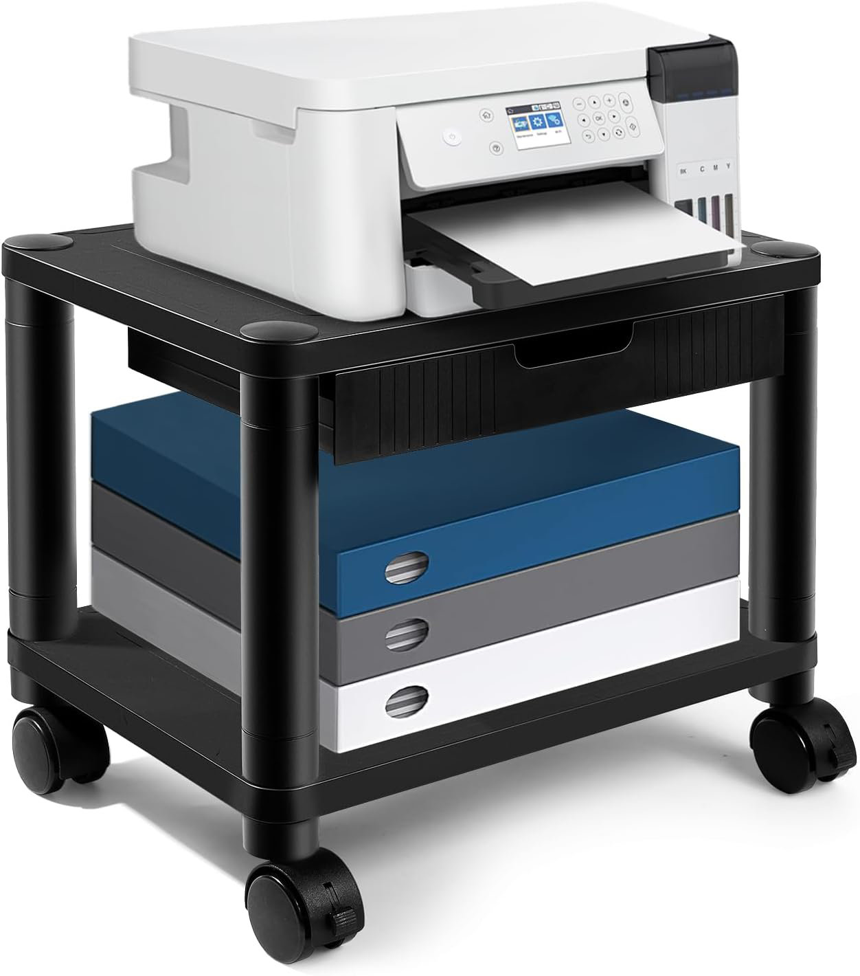 BY Family Under Desk Printer Stand With Lockable Wheels, 2-Tier Rolling ...