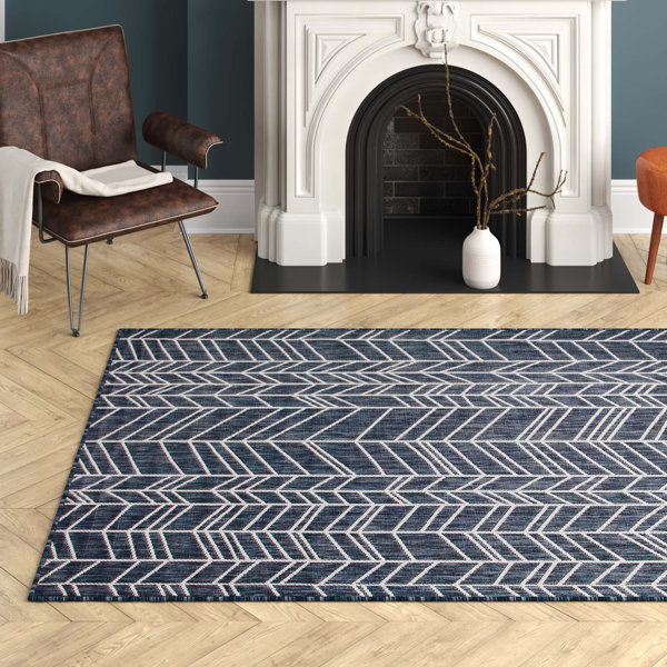 Mercury Row® Anwar Chevron Navy Blue Indoor / Outdoor Area Rug ...