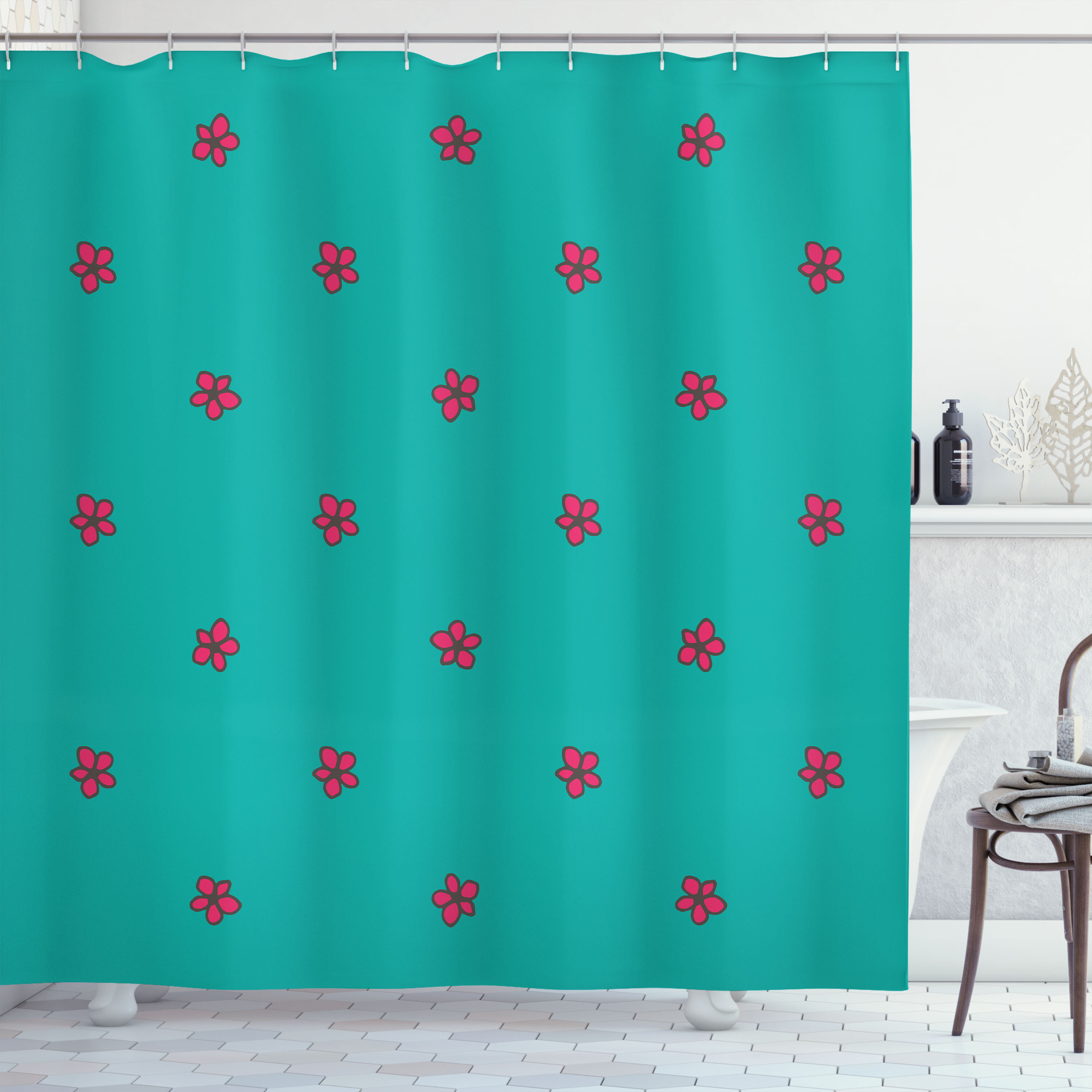 East Urban Home Teal Shower Curtain Pink Wild Flowers Nature Teal Hot ...