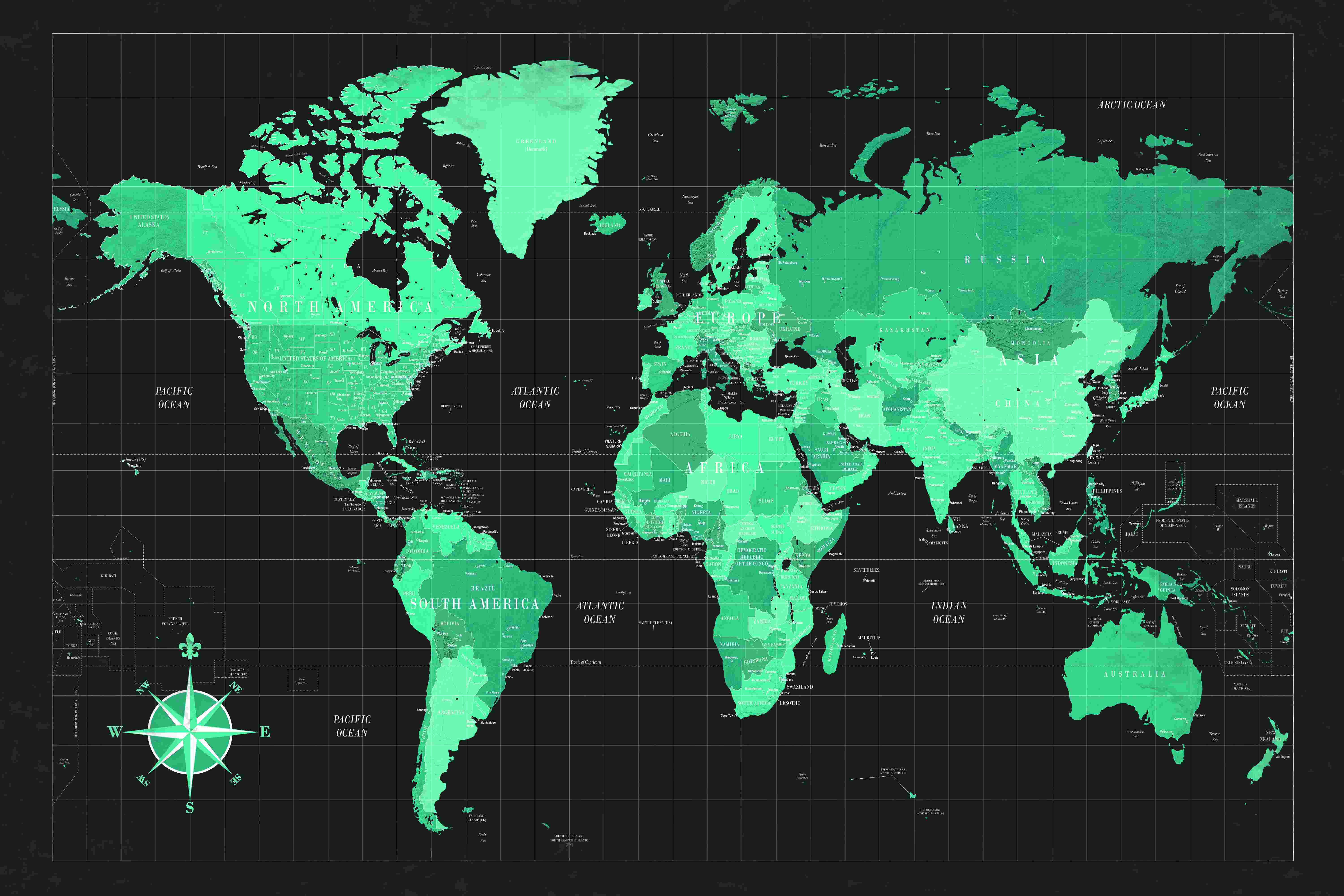 17 Stories World Map Turquoise - Wrapped Canvas Graphic Art | Wayfair