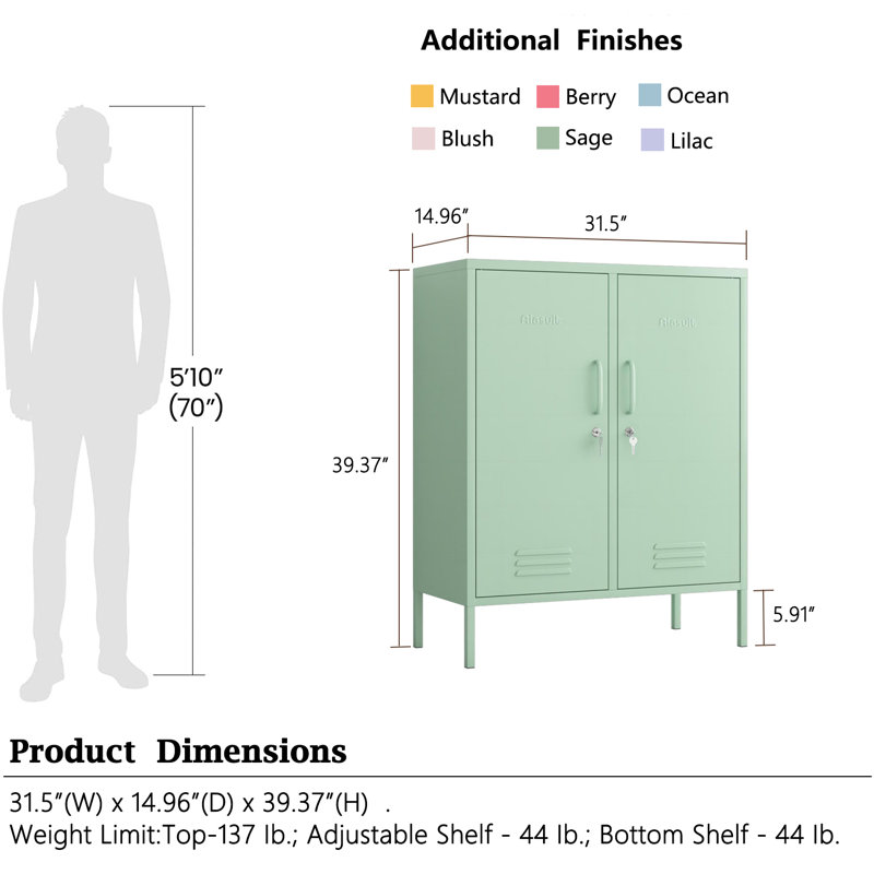 Latitude Run® 40" Wide Storage Cabinet 2 Door Multi-Function locker ...