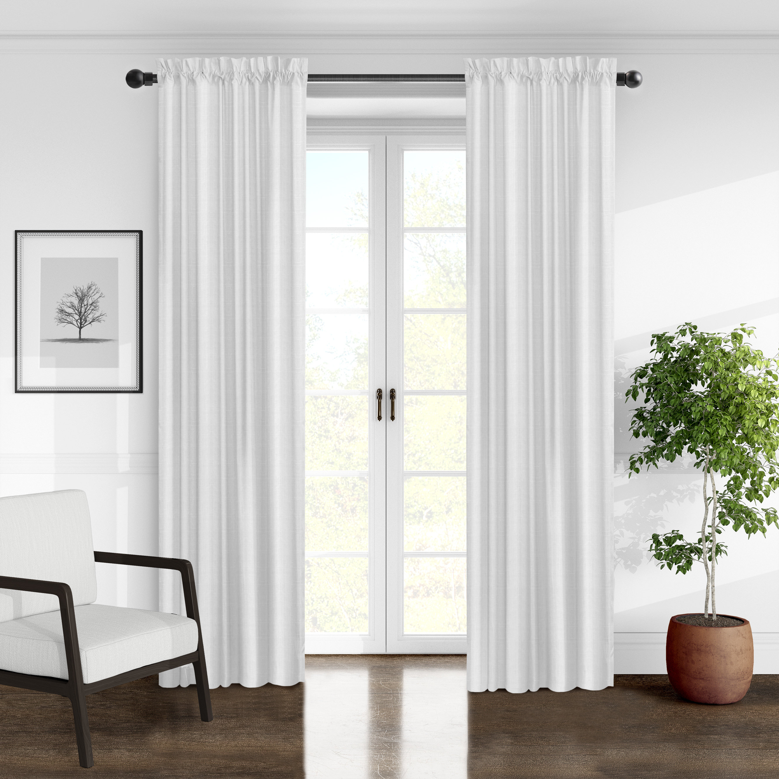 6ix Tailors Fine Linens Elsie Linen Look Rod Pocket Drapery Panels Pair ...