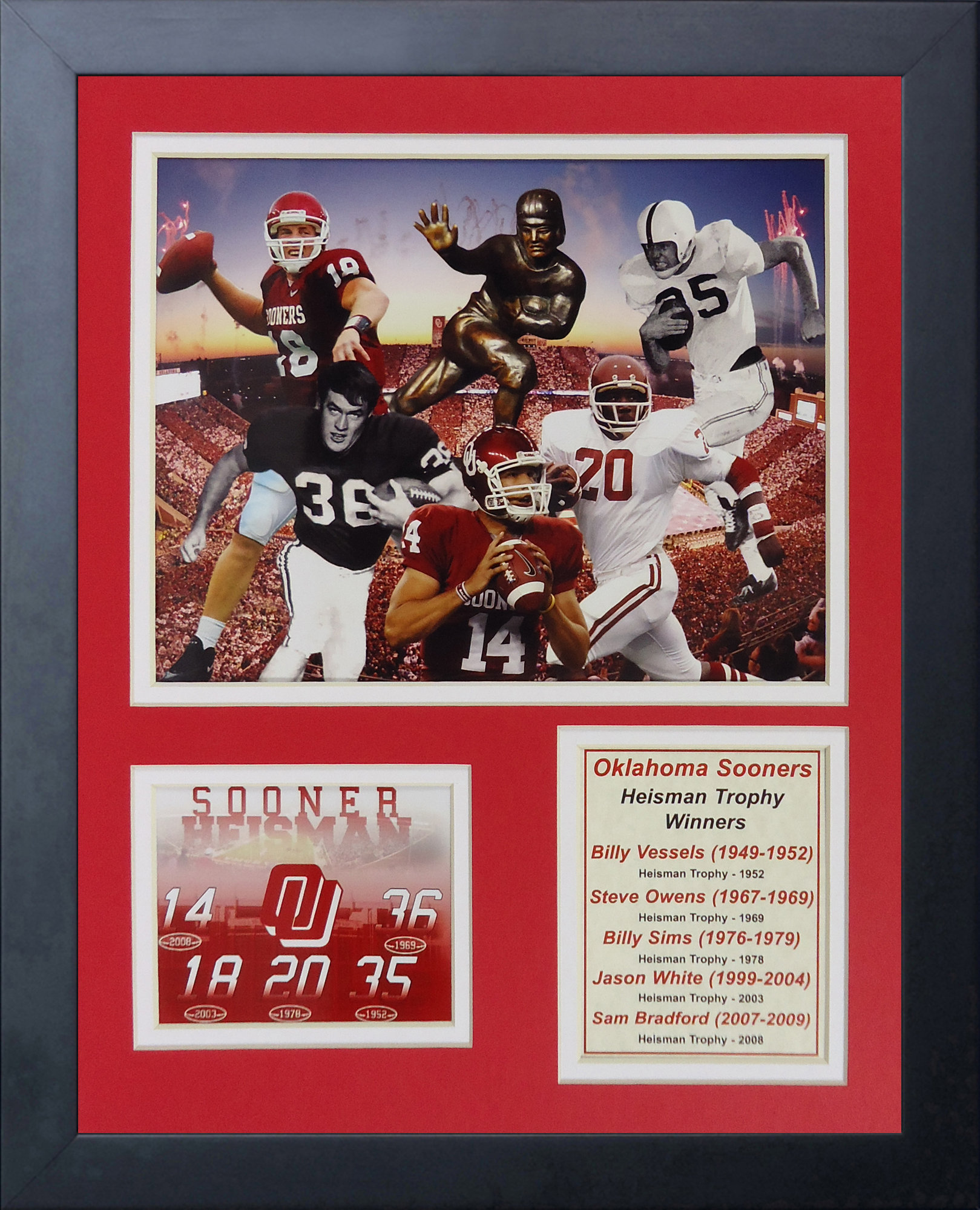 Legends Never Die Oklahoma Sooners Heisman Trophy Winners Framed ...