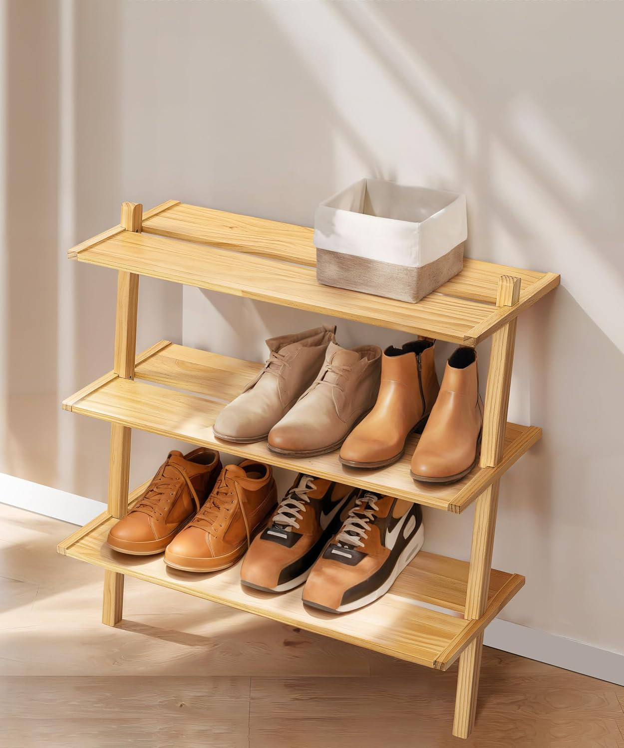 Union Rustic 3-Tier Solid Wooden Shoe Rack Organizer Storage for Small ...